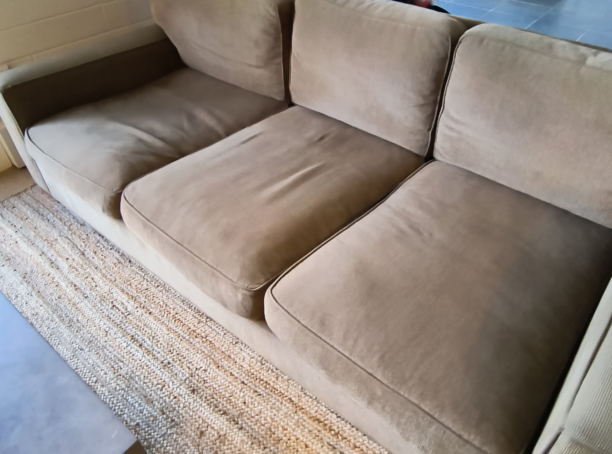 Three Seater Sofa / Couch In A Corduroy Fabric With Bolster Pillows ...