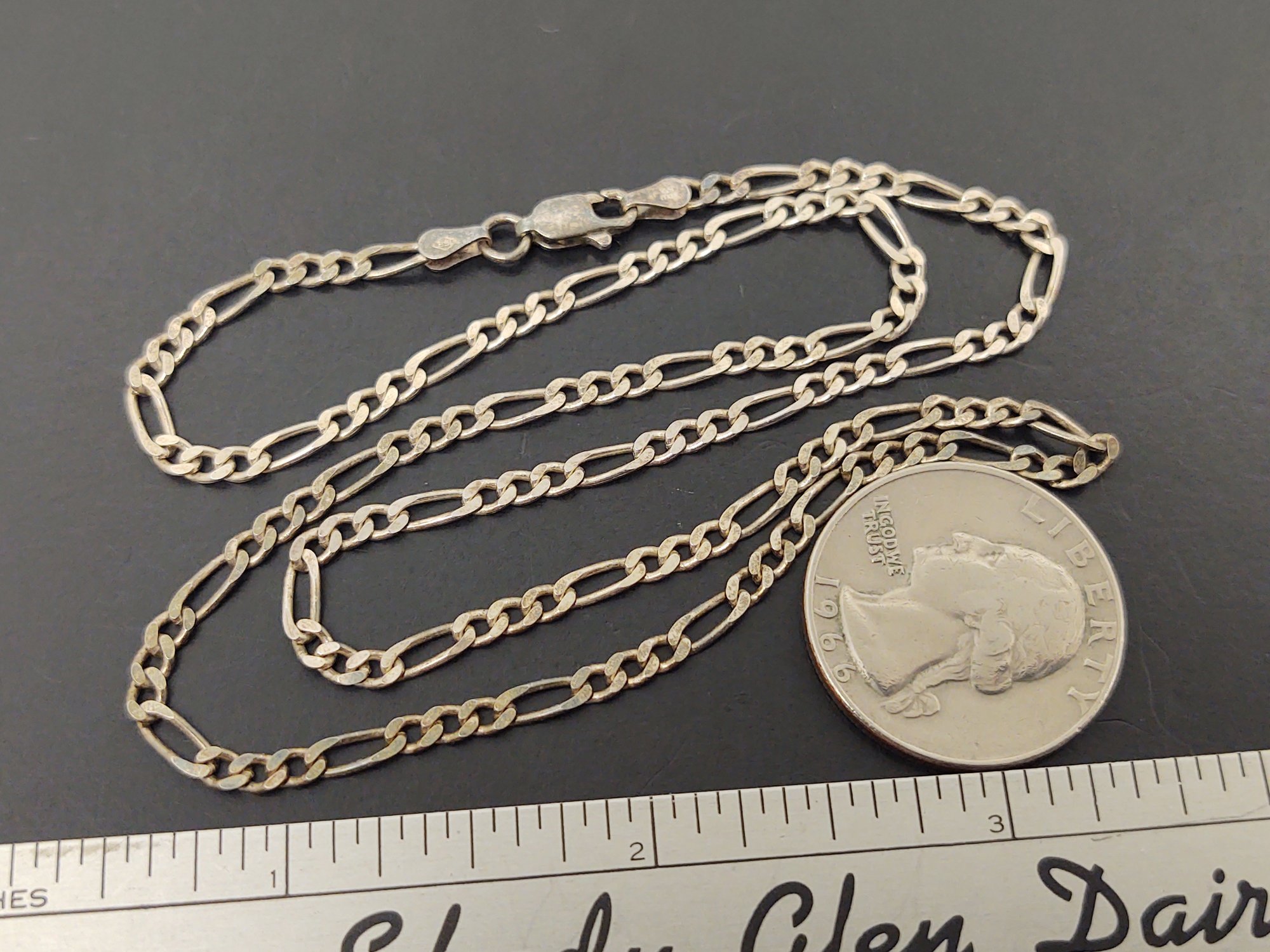 Vintage Sterling Silver 3mm Figaro Link Chain Necklace #2139971 | Auctionninja.com
