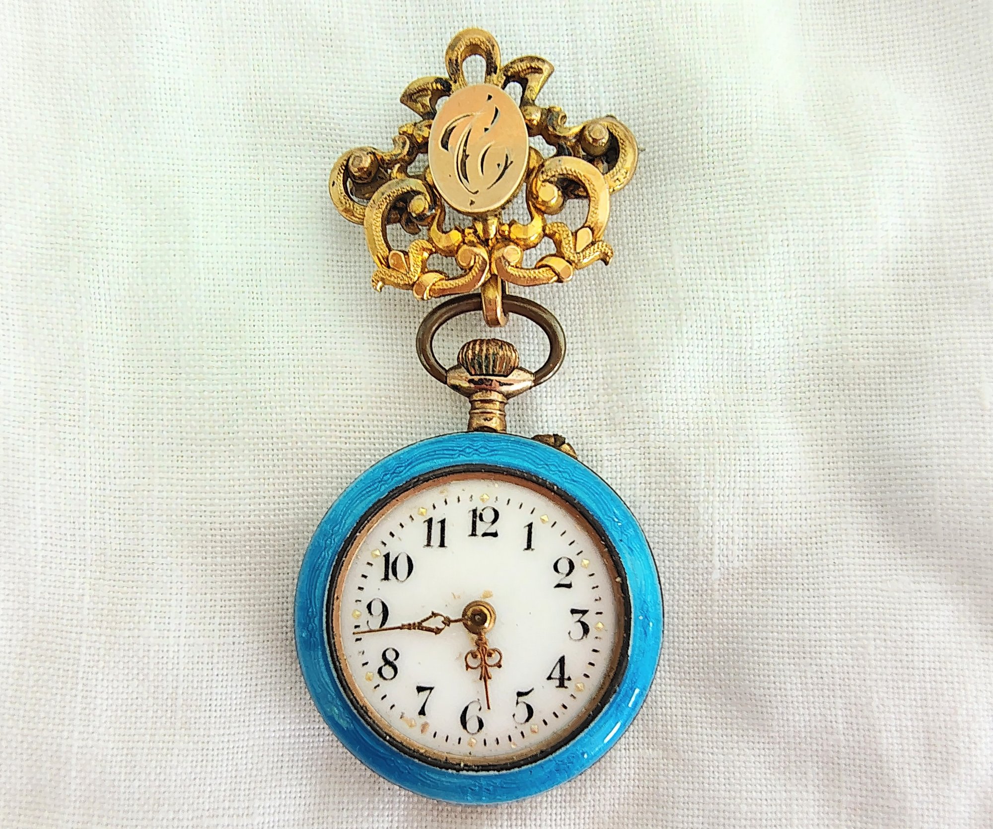 Stunning Antique Pocket Watch In Gilded Silver Case With Enameled ...