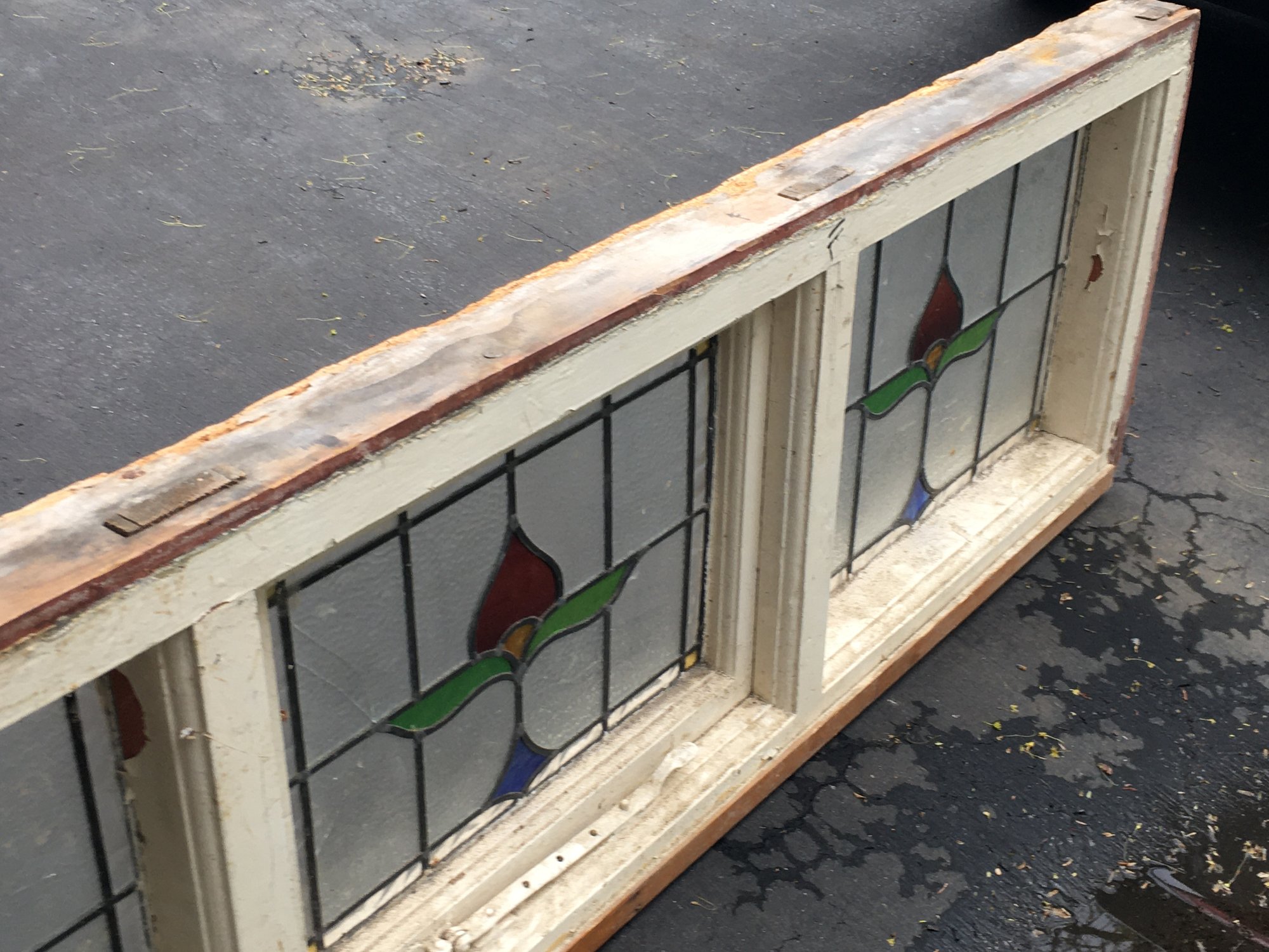 Incredible Antique Transom Window With Leaded / Stained Glass Windows ...