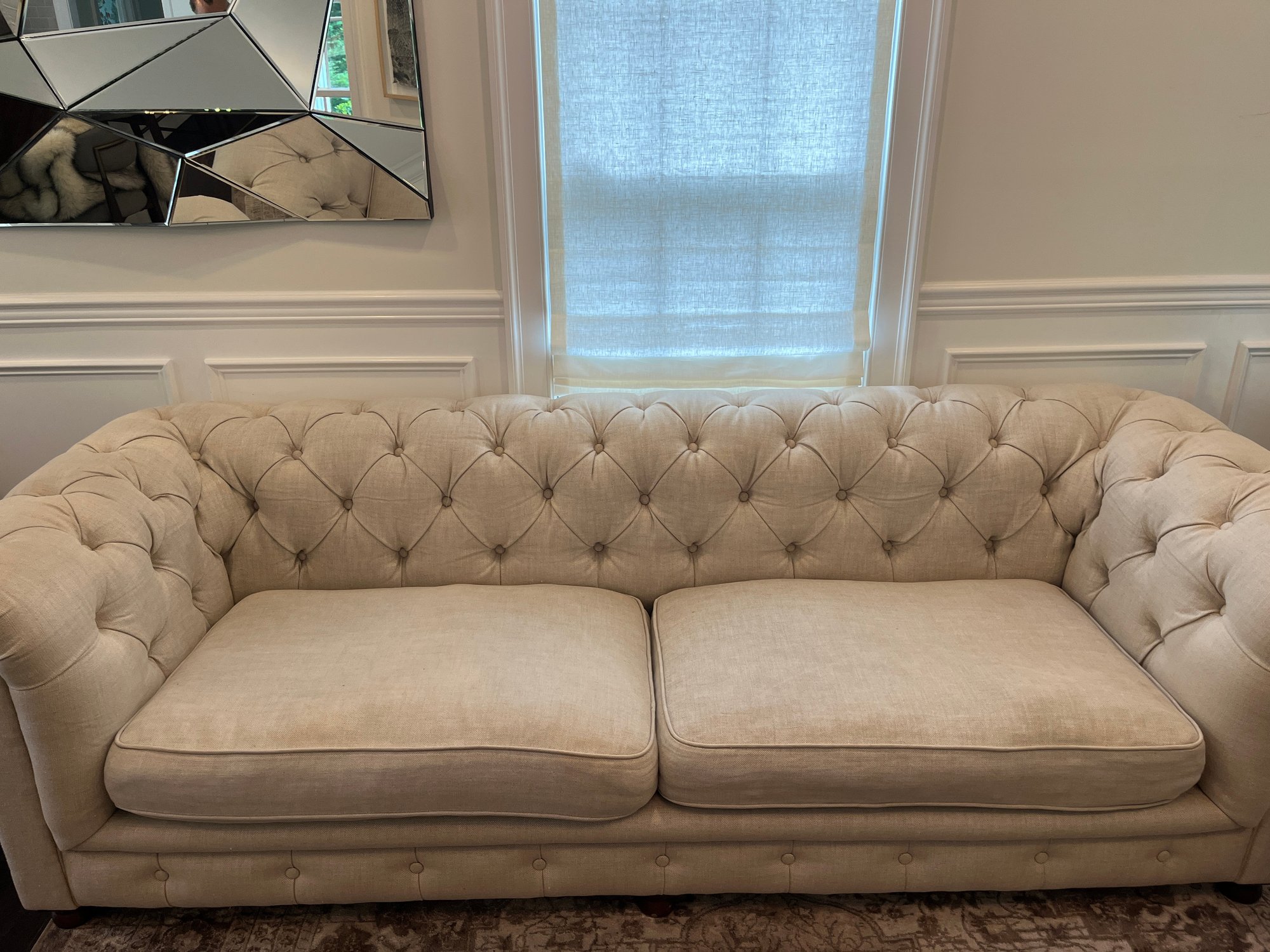 A Restoration Hardware - 99 Inch - Belgian Linen Chesterfield - Rolled ...