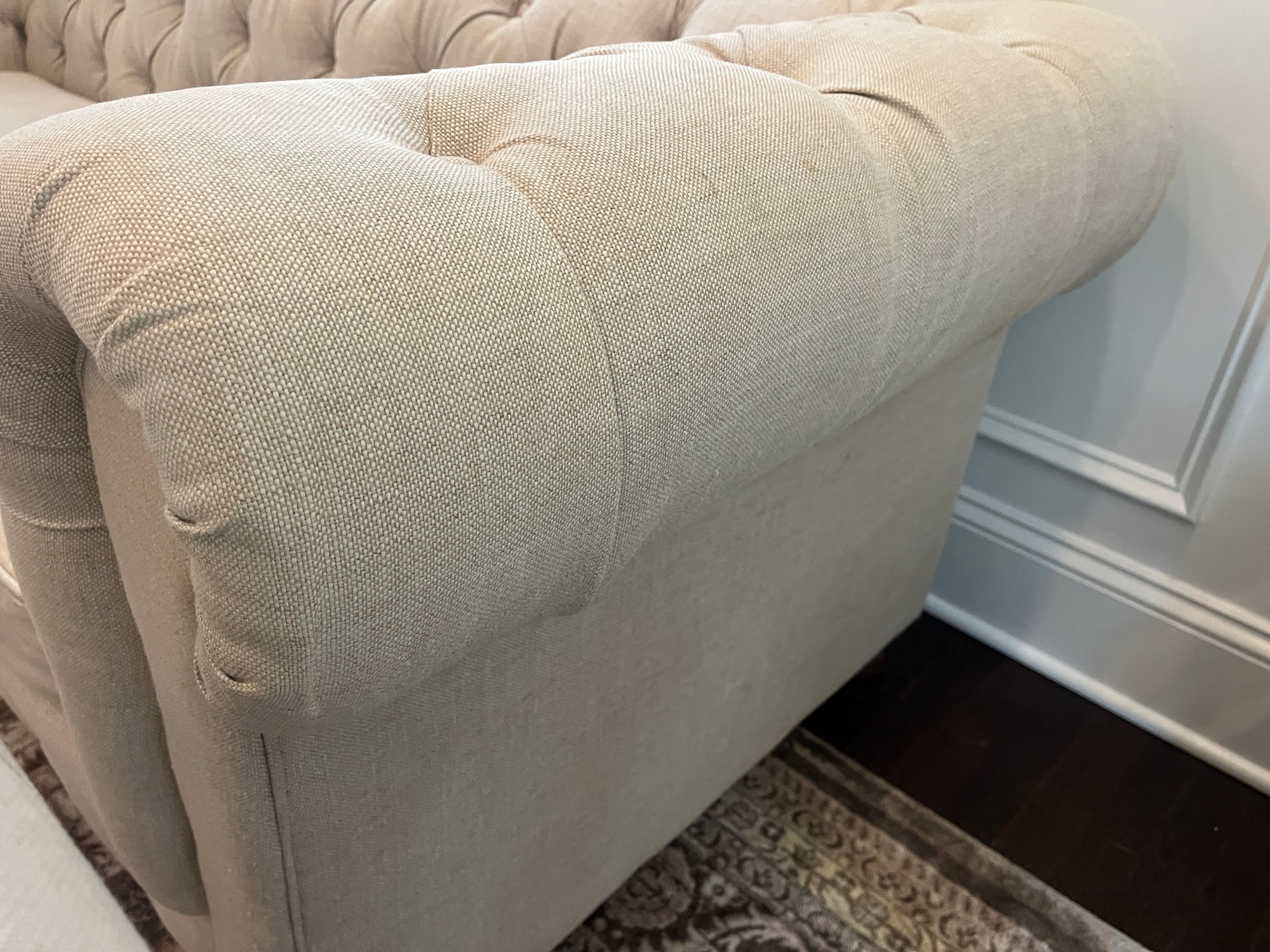 A Restoration Hardware - 99 Inch - Belgian Linen Chesterfield - Rolled ...
