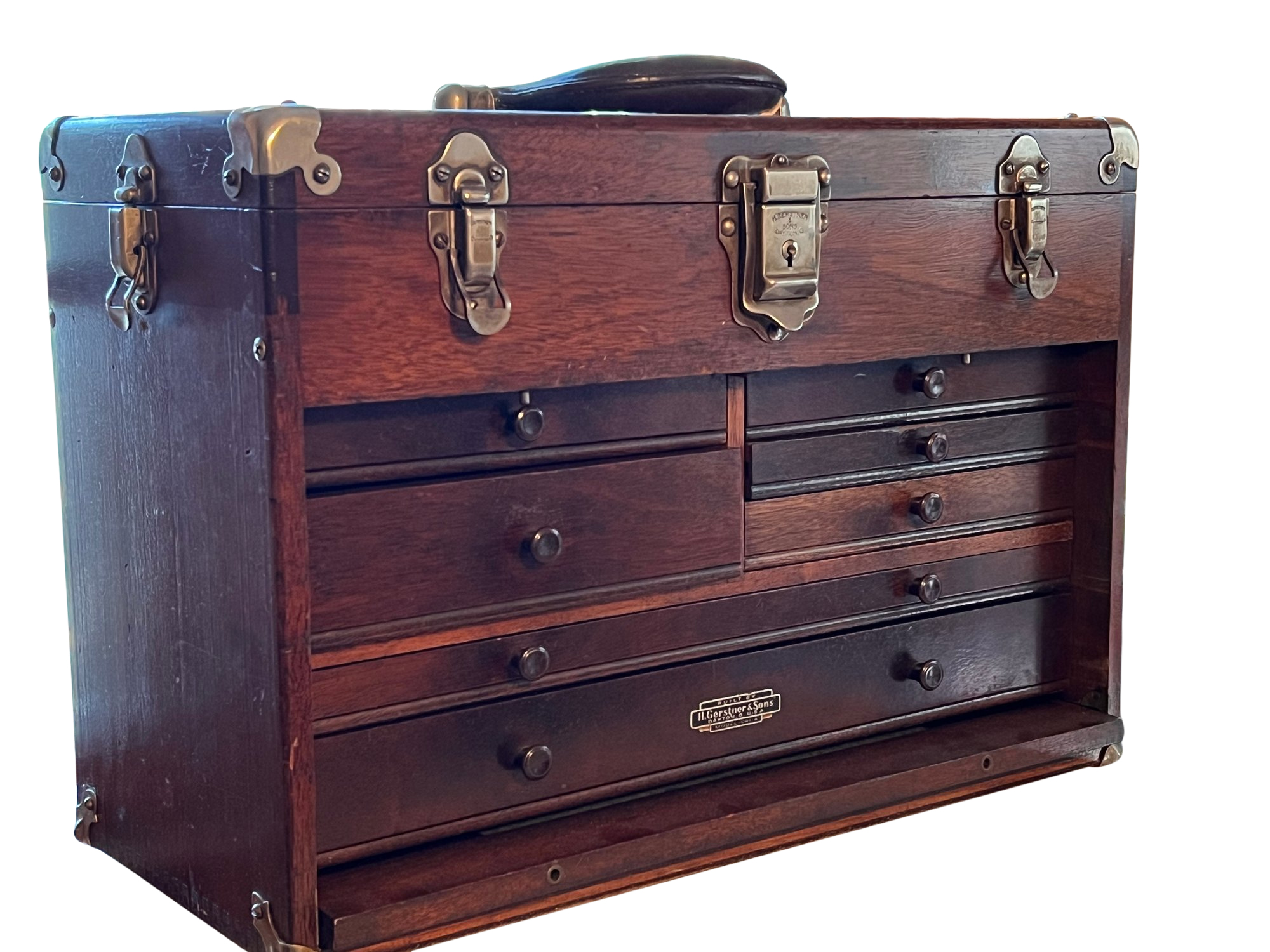 H. Gerstner & Sons Tiger Oak 7-Drawer Machinist Tool Box/Chest With Key ...
