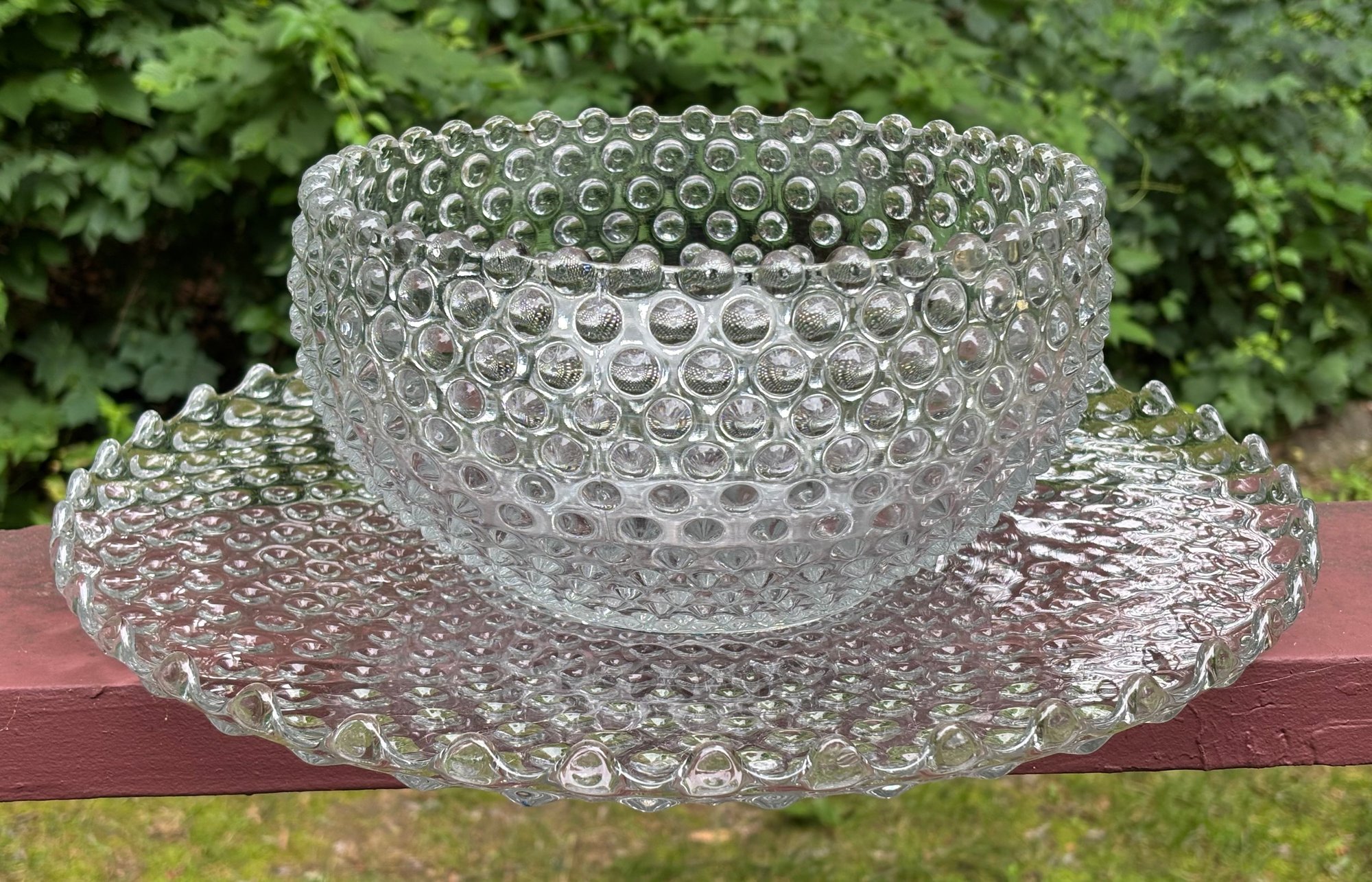 Duncan & Miller Clear Hobnail Pressed Glass Punch Bowl & Underplate ...