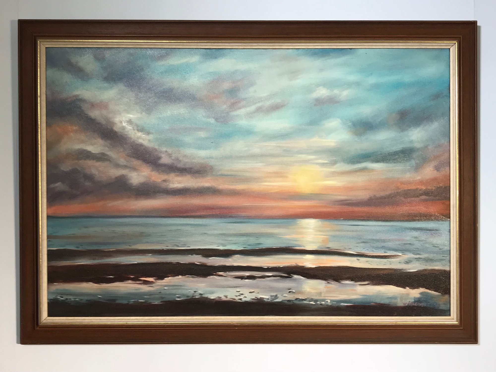 Nice Large Vintage Oil On Canvas Painting Of Seascape - Signed W ...