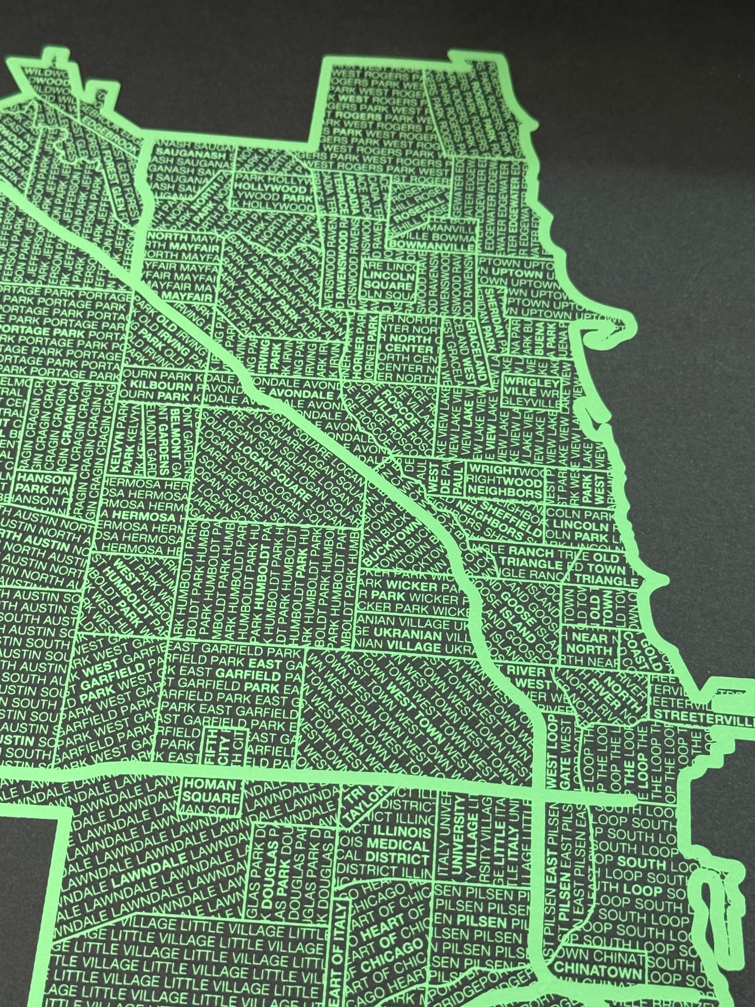 David Harman City Maps "Chicago Neighborhood" Teal On Navy Screen Print ...