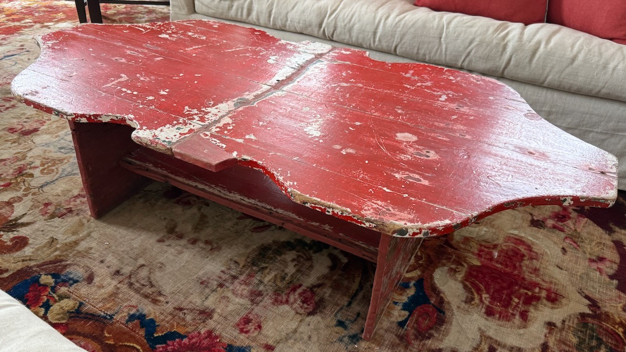 Unusual Shaped Antique Red Painted Coffee Table #2246758 | Auctionninja.com