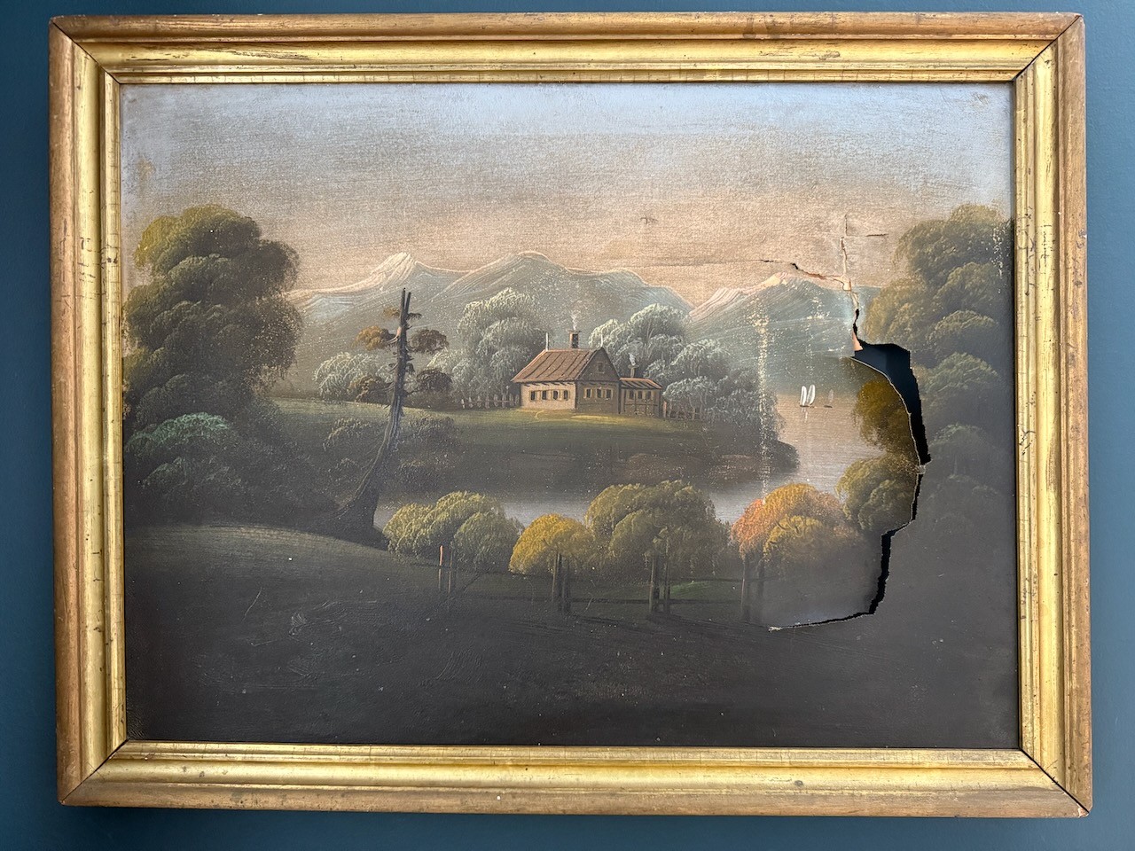 Antique Gilt Frame With Damaged Oil On Canvas Landscape #2246816 ...