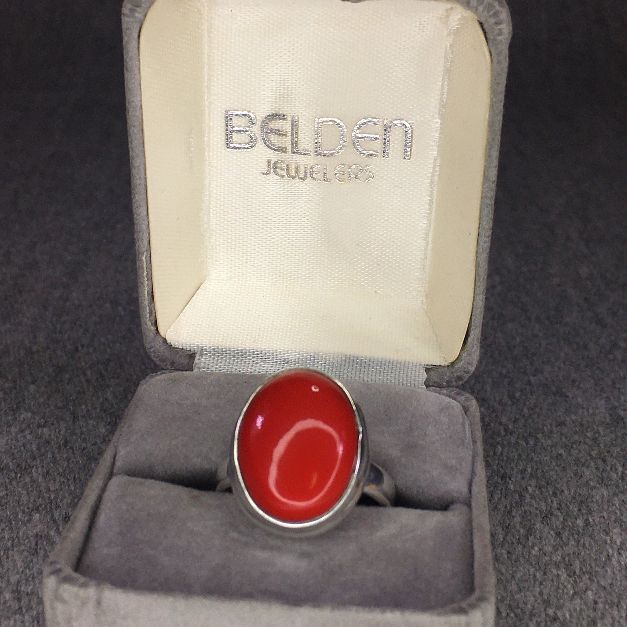 Very Pretty Vintage Sterling Silver / 925 Ring With Oval Polished Red ...