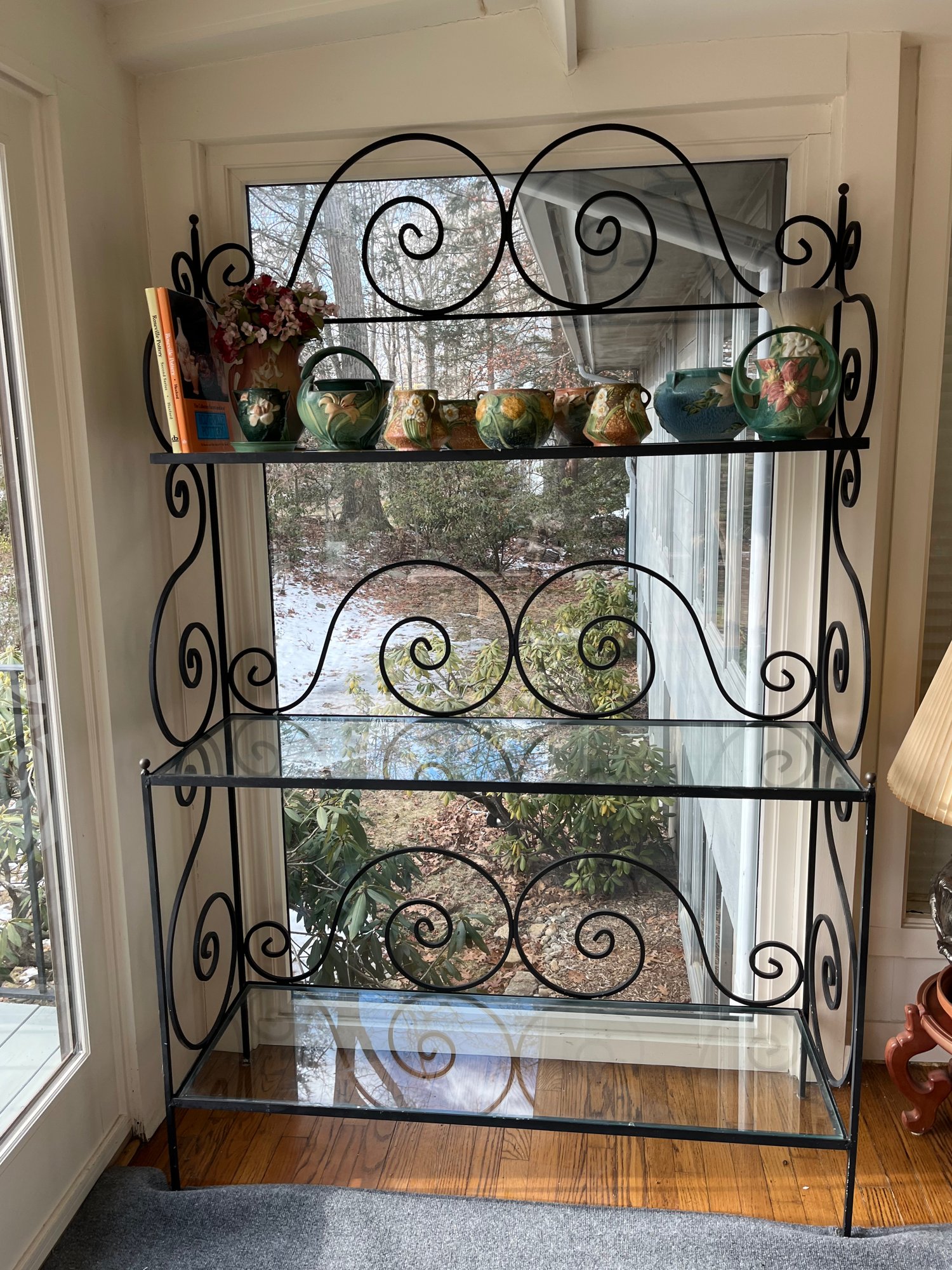 Wrought Iron Shelving Unit With Glass Shelving #2057706 | Auctionninja.com
