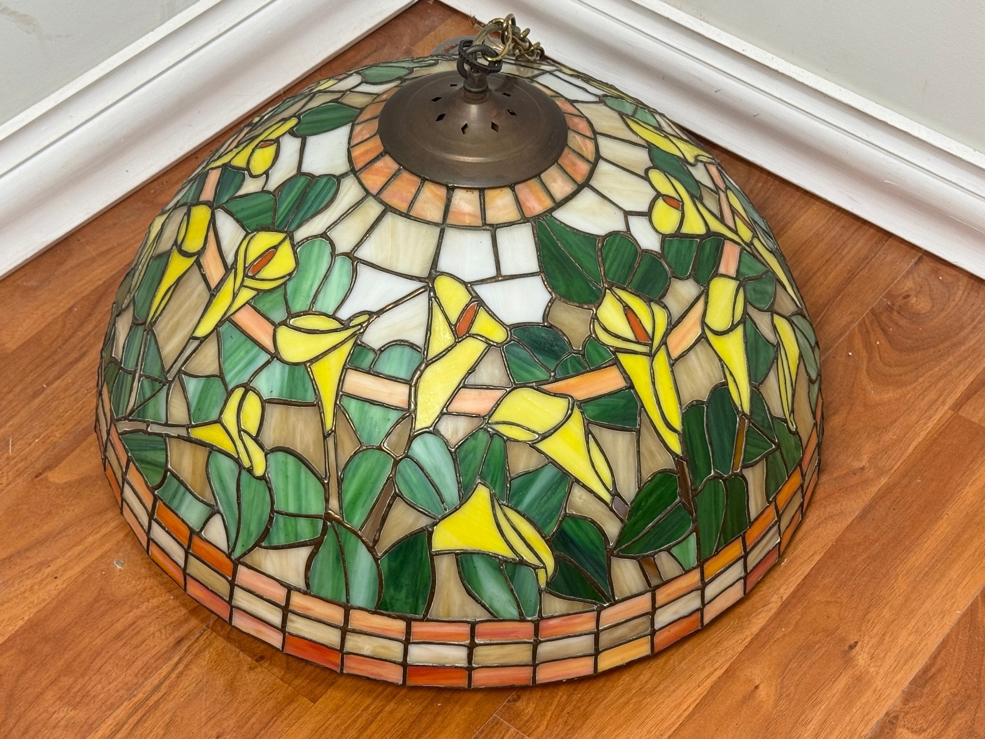 Signed 1985 Tiffany-Style Stained Glass Calla Lily Hanging Lamp ...