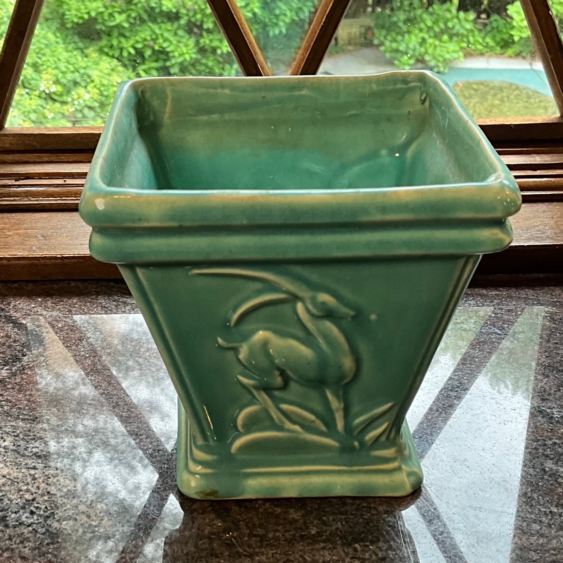 McCoy Pottery Vintage Square Planter Palm Tree & Antelope Pattern Teal ...