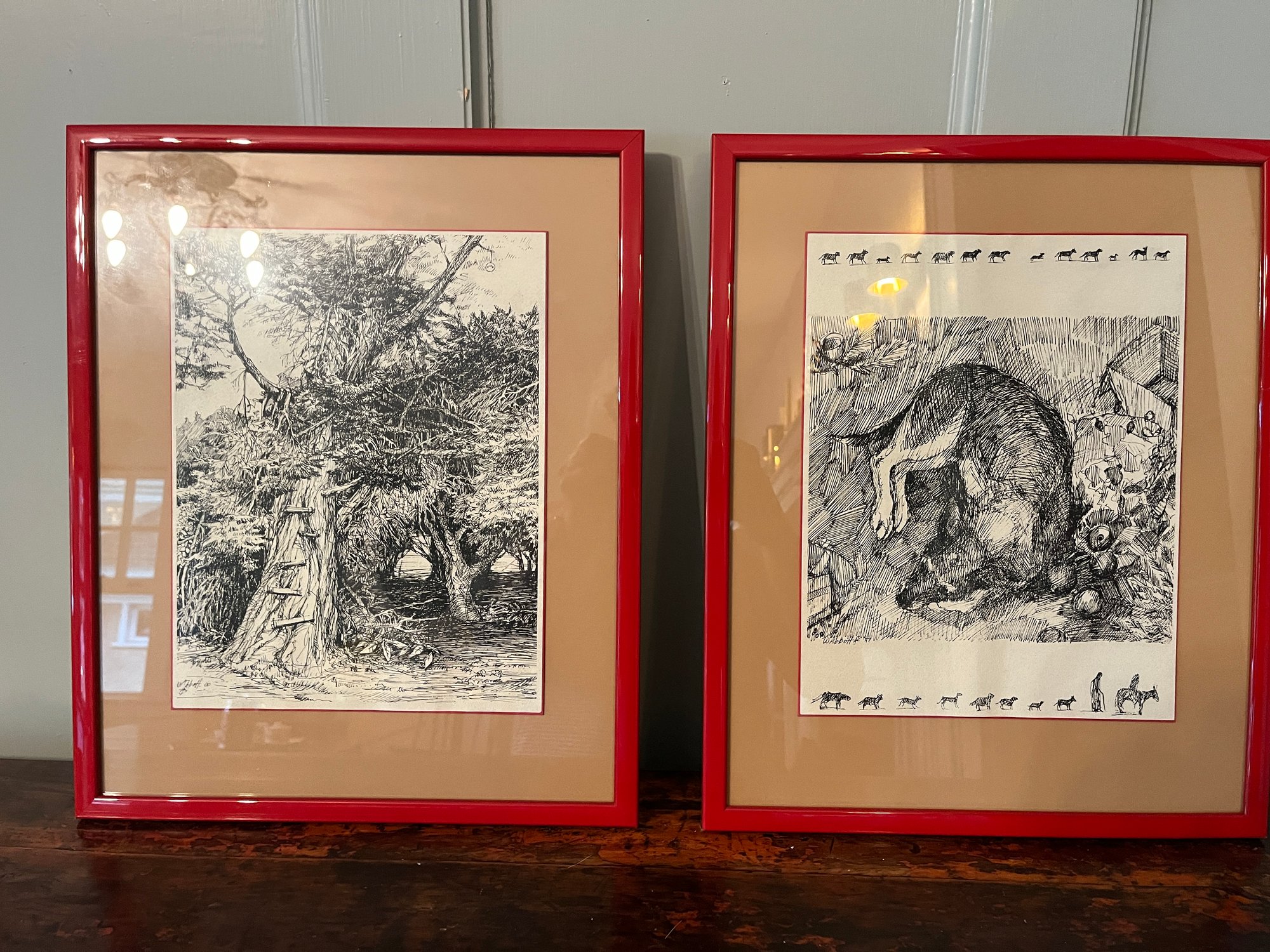 A Pair Of Pen And Ink Drawings By W. Abbott - Framed #40795263 ...
