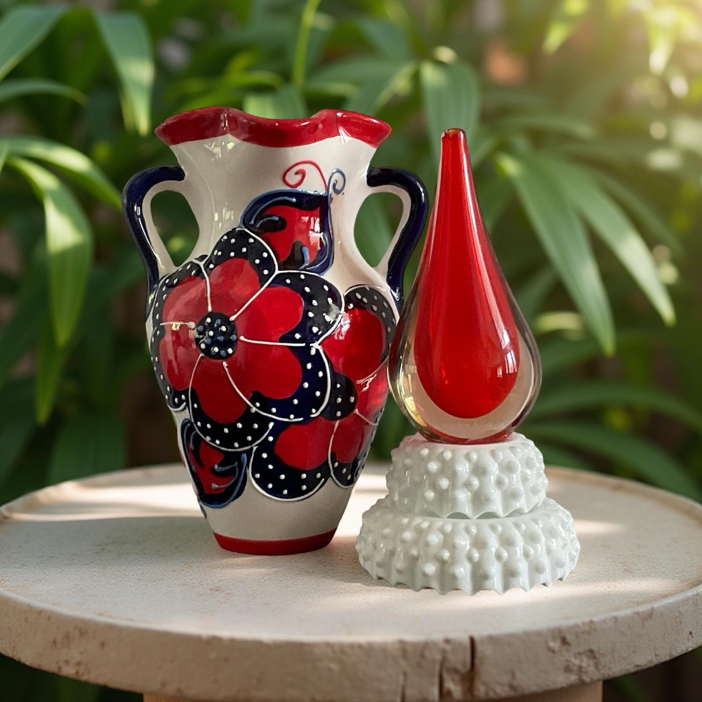 Murano Italy Ruby Red Tear Drop Bud Vase Plus Hobnail Milk Glass And ...