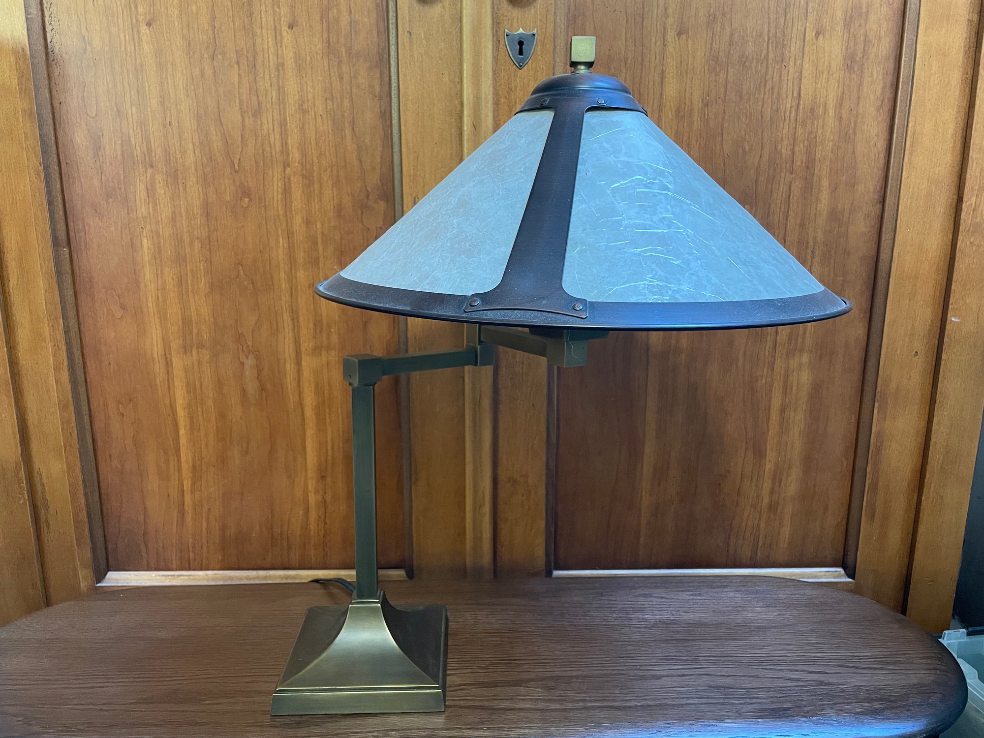 Brass Table Lamp With Parchment & Copper Shade #1955229 | Auctionninja.com