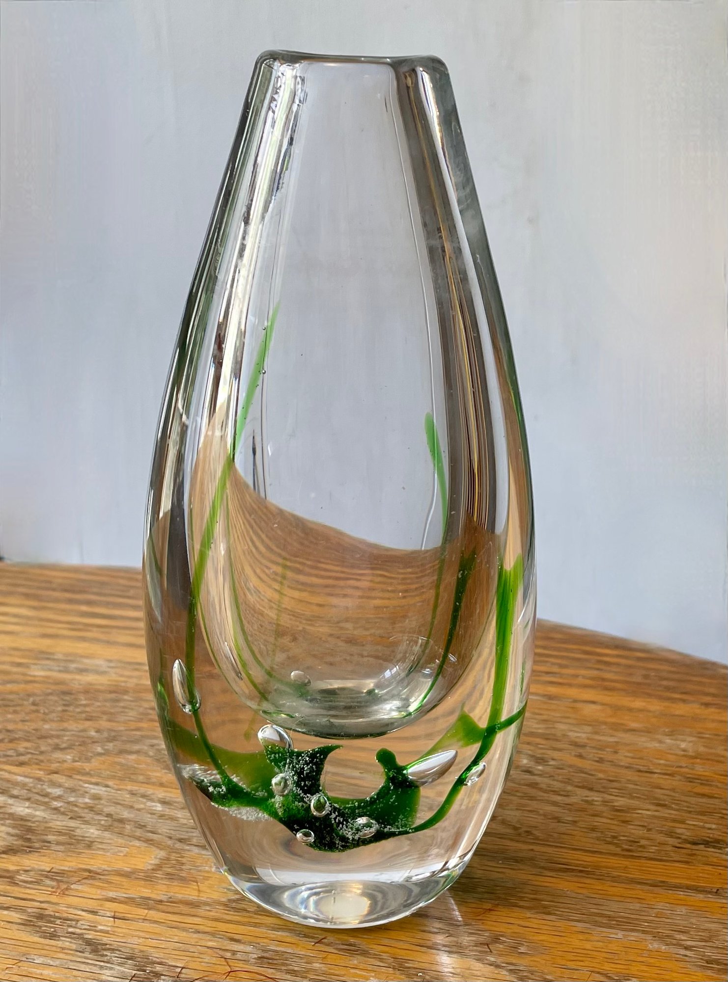 1960 VICKE LINDSTRAND Clear Glass Vase With Green Streaks SEAWEED ...