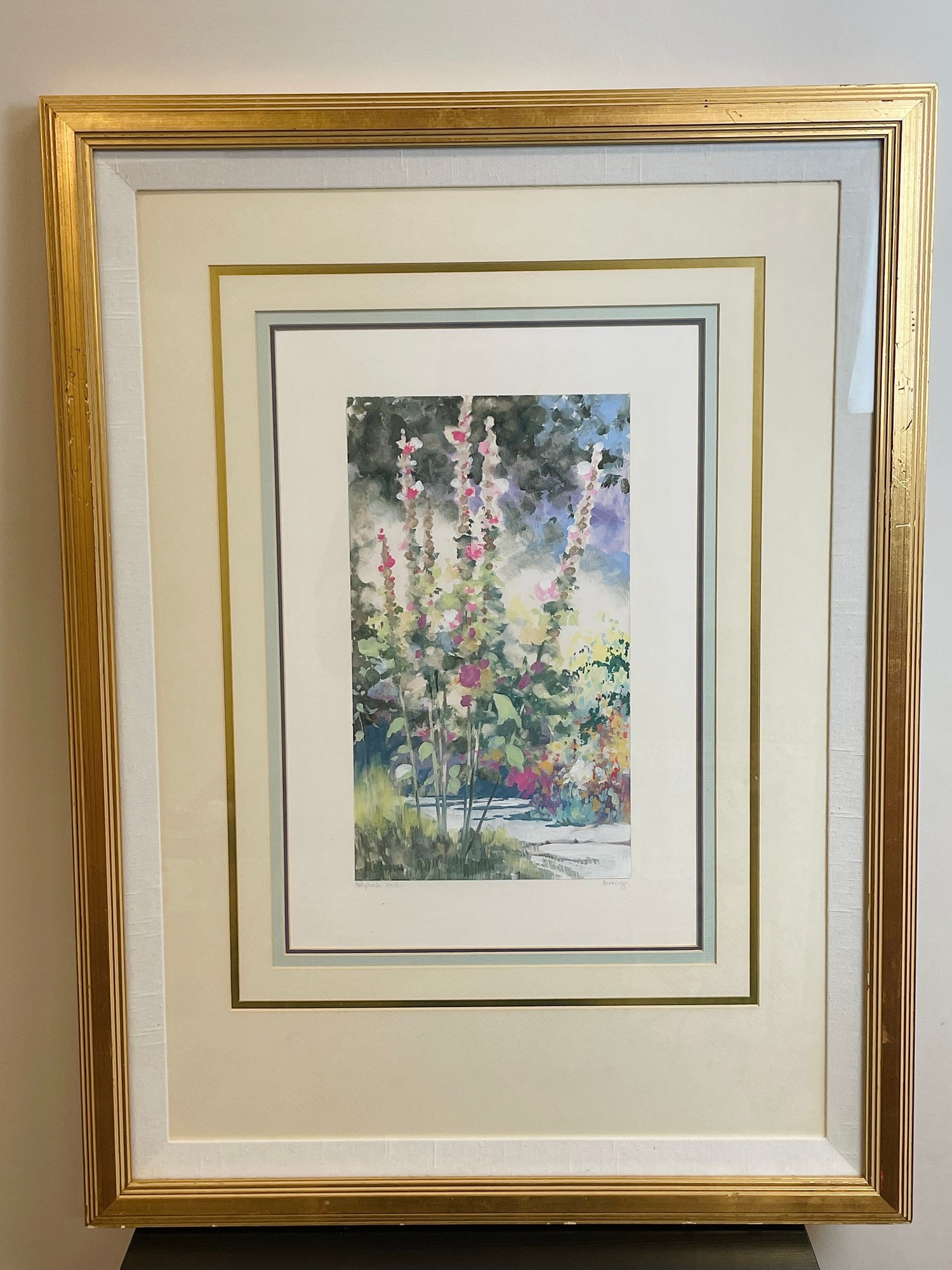 ELIZABETH HORNING, Oil On Paper, "Hollyhock Path", Gallery Framed ...