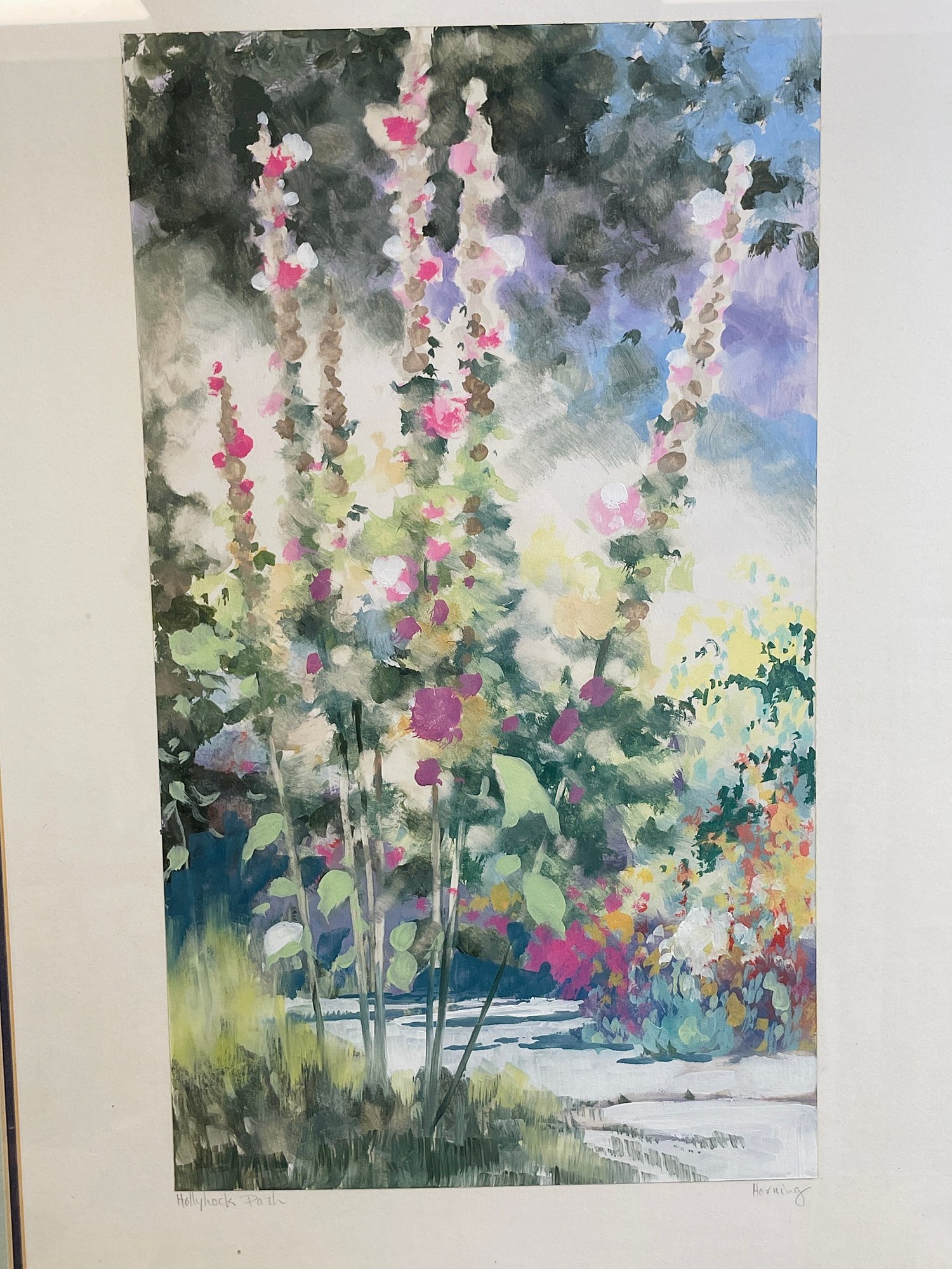 ELIZABETH HORNING, Oil On Paper, "Hollyhock Path", Gallery Framed ...