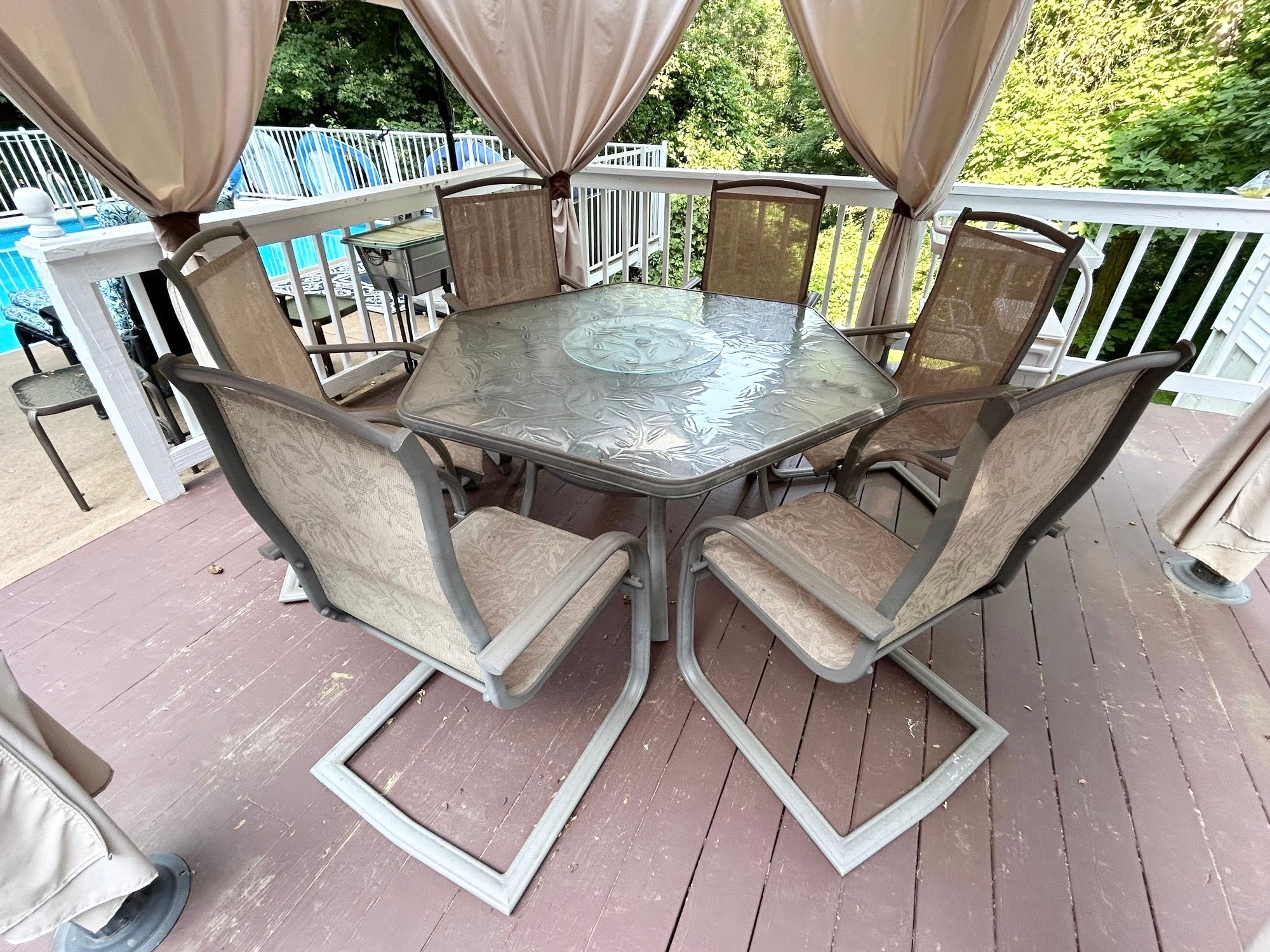 Octagon Patio Dining Table With Six Matching Mesh Arm Chairs #40849495 ...
