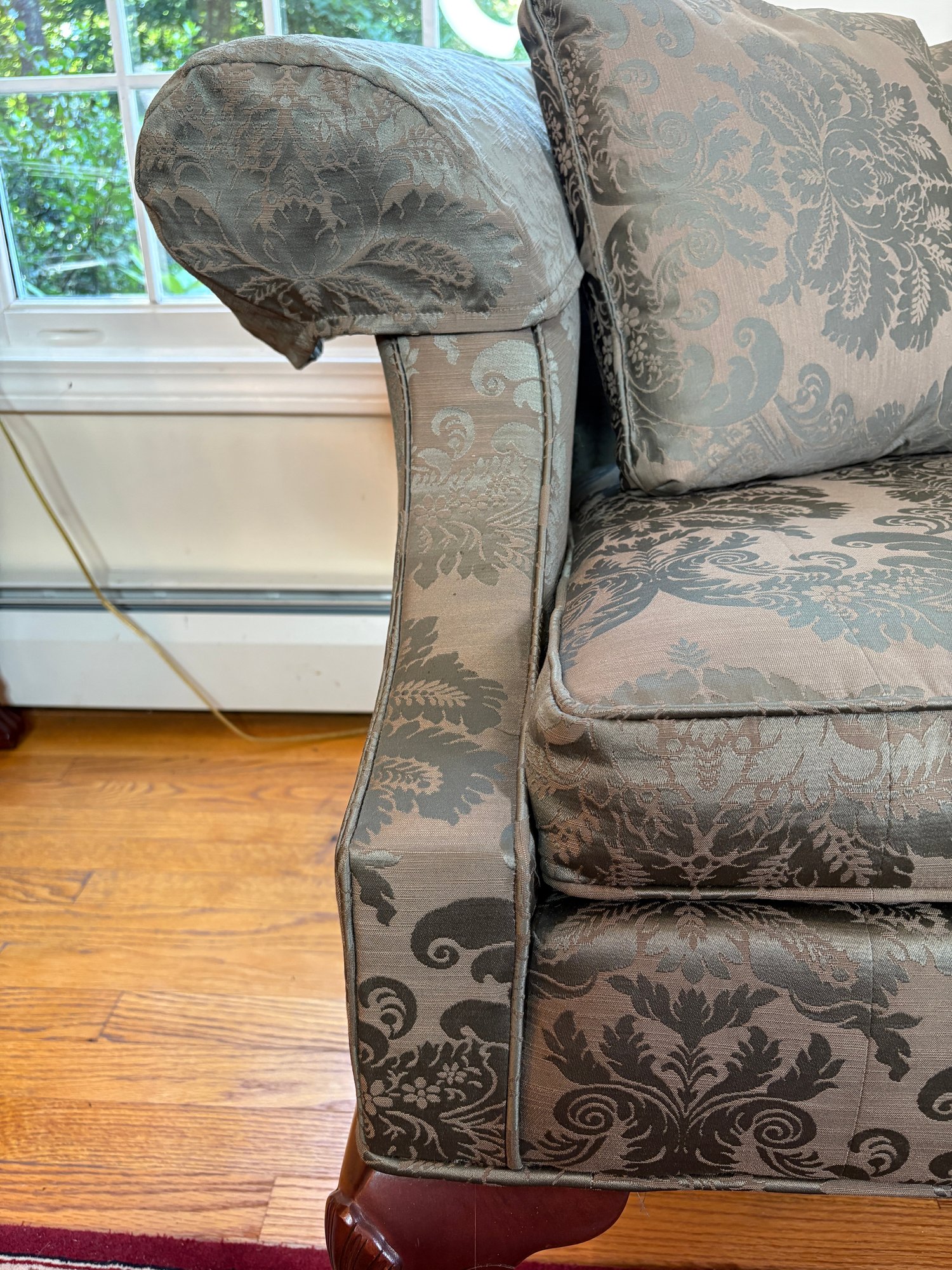 Ethan Allen Home Interiors Georgian Style Camelback Rolled Arm Sofa ...