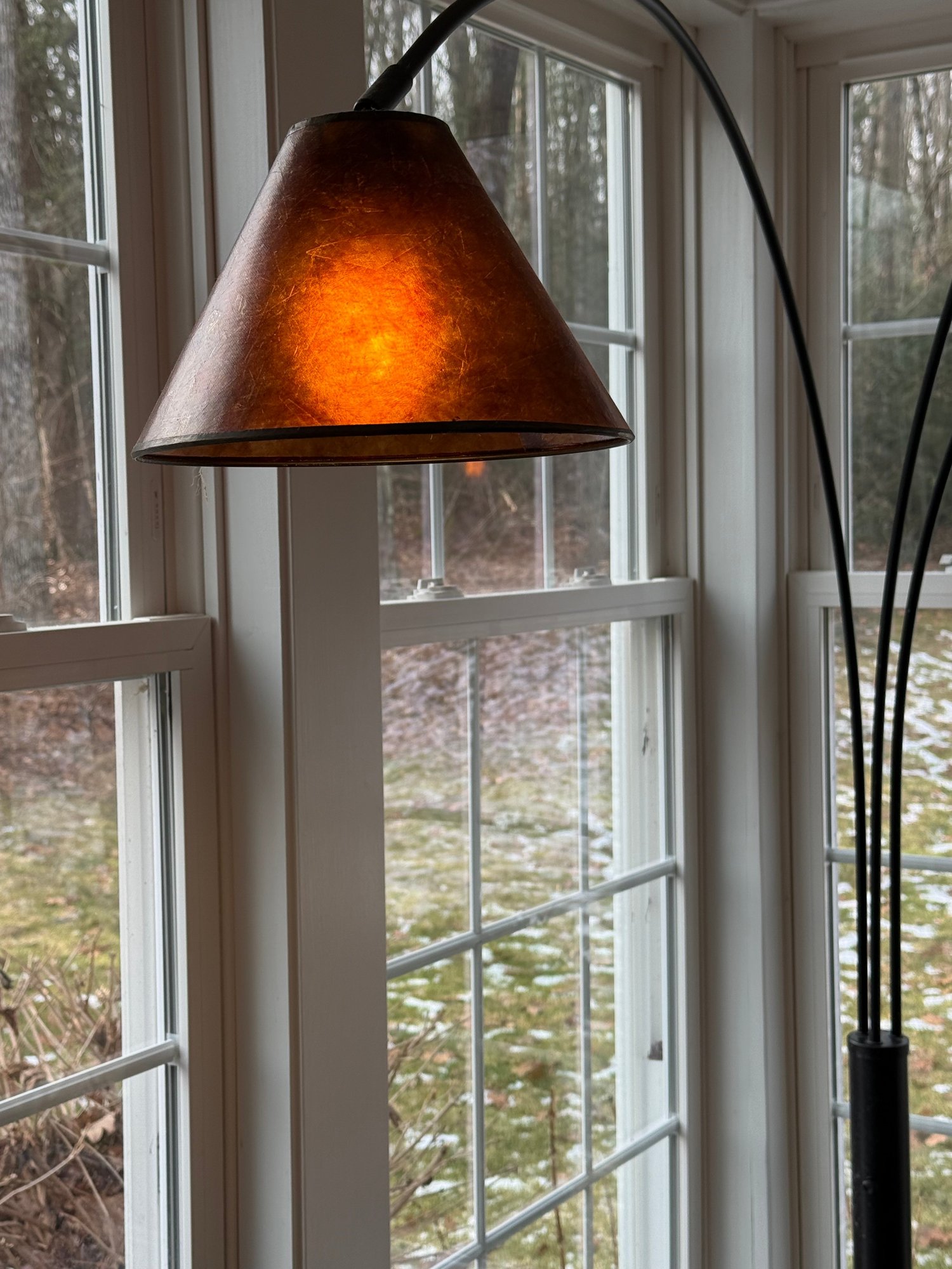 Metal Arc Floor Lamp With Amber Mica Shades #40872976 | Auctionninja.com
