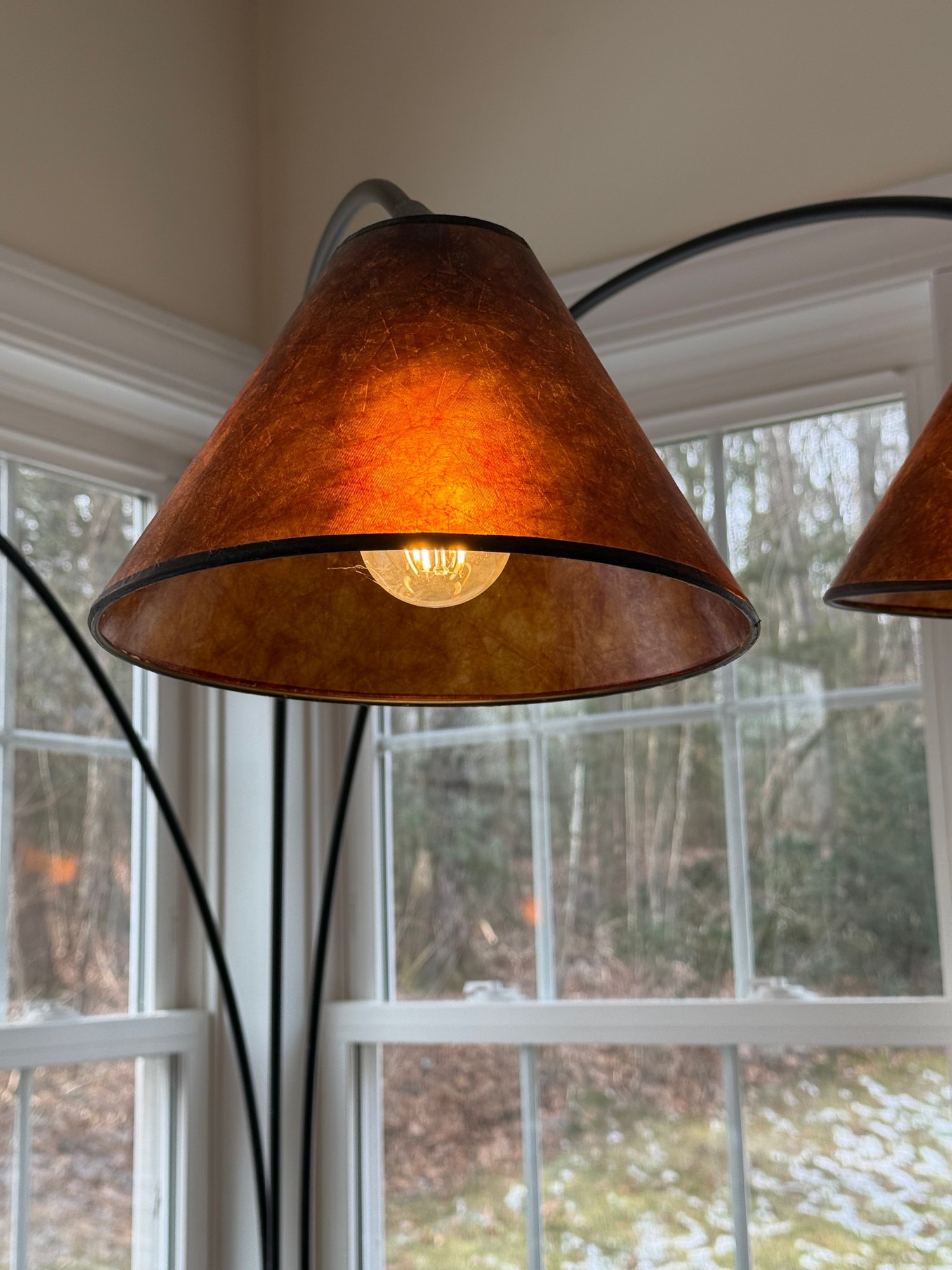 Metal Arc Floor Lamp With Amber Mica Shades #40872976 | Auctionninja.com