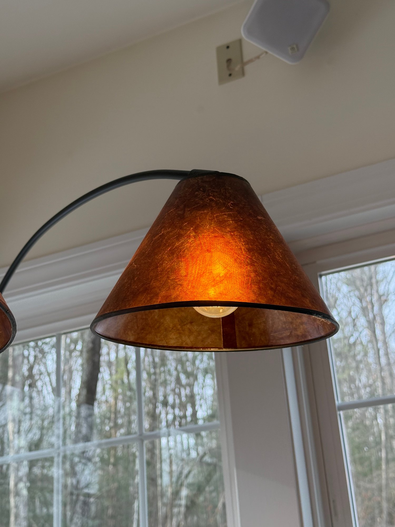 Metal Arc Floor Lamp With Amber Mica Shades #40872976 | Auctionninja.com
