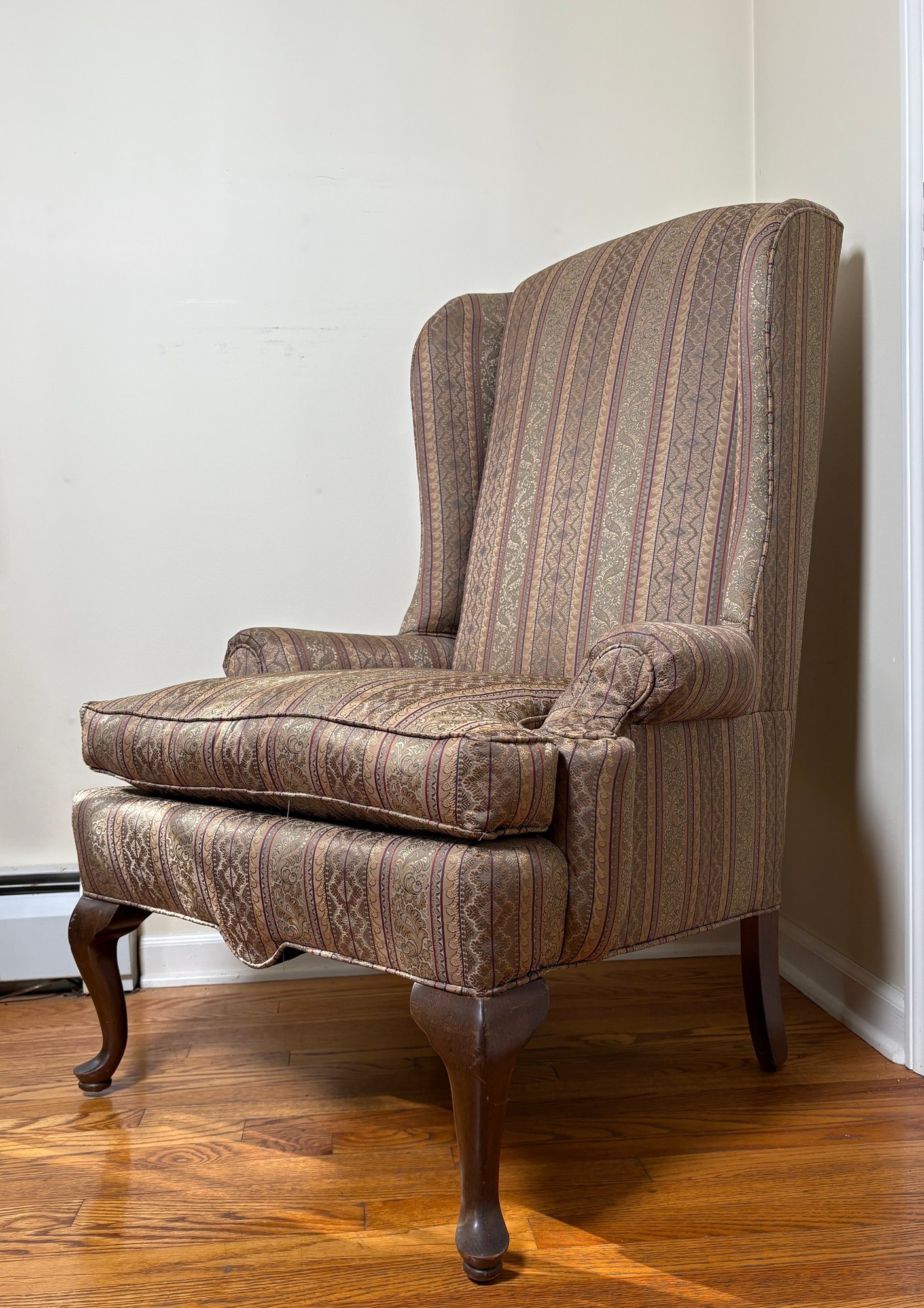 Pair Of Brocade Tapestry Upholstered Queen Anne Wing Back Chairs ...