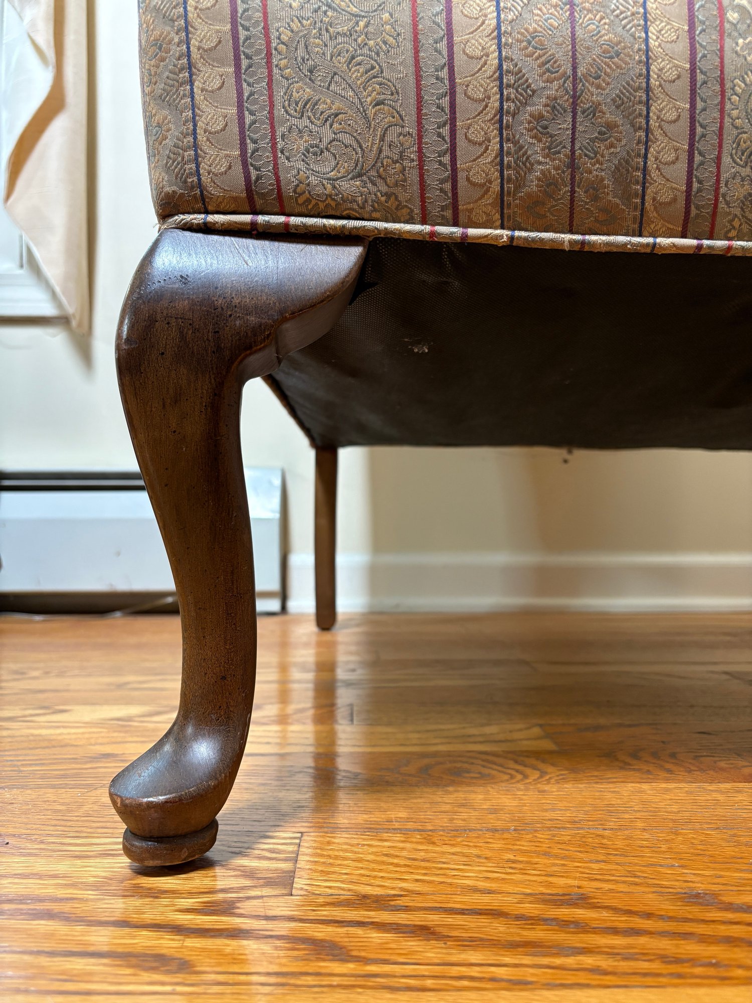 Pair Of Brocade Tapestry Upholstered Queen Anne Wing Back Chairs ...