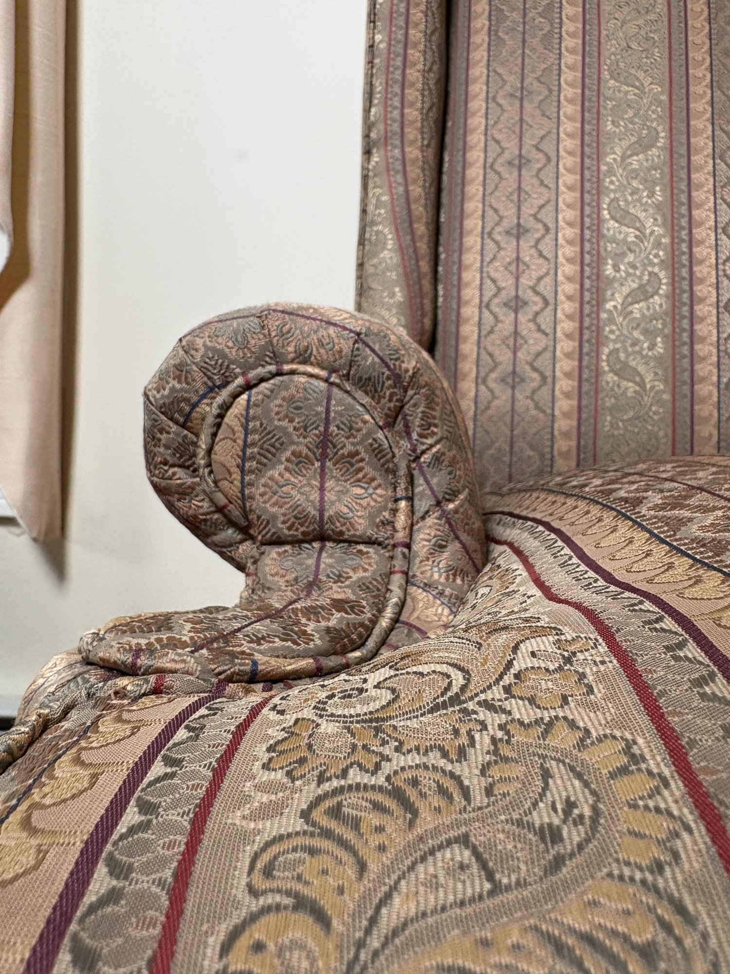 Pair Of Brocade Tapestry Upholstered Queen Anne Wing Back Chairs ...