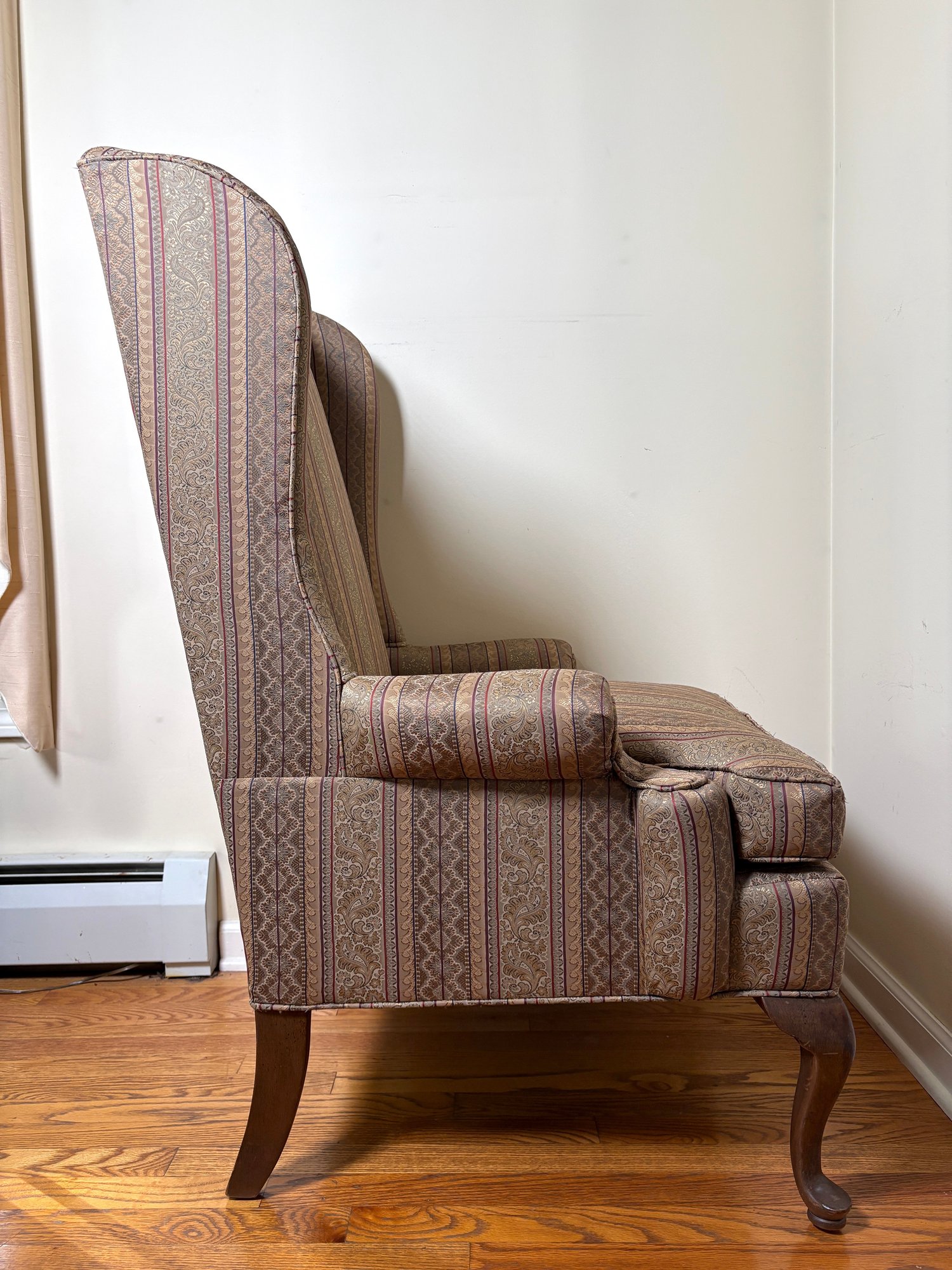 Pair Of Brocade Tapestry Upholstered Queen Anne Wing Back Chairs ...