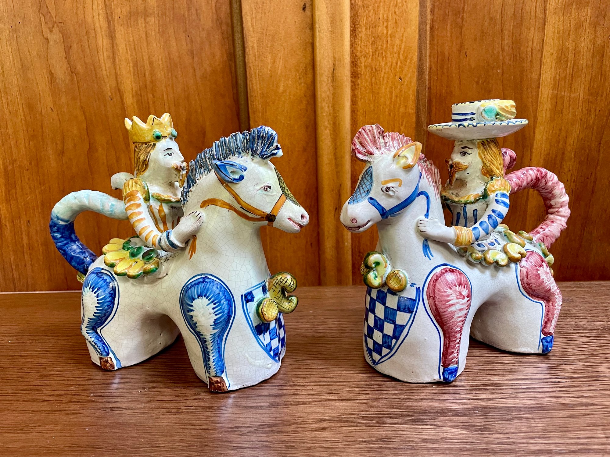 Pair Of Italian Terra Cotta Candlestick Knights #1955372 | Auctionninja.com