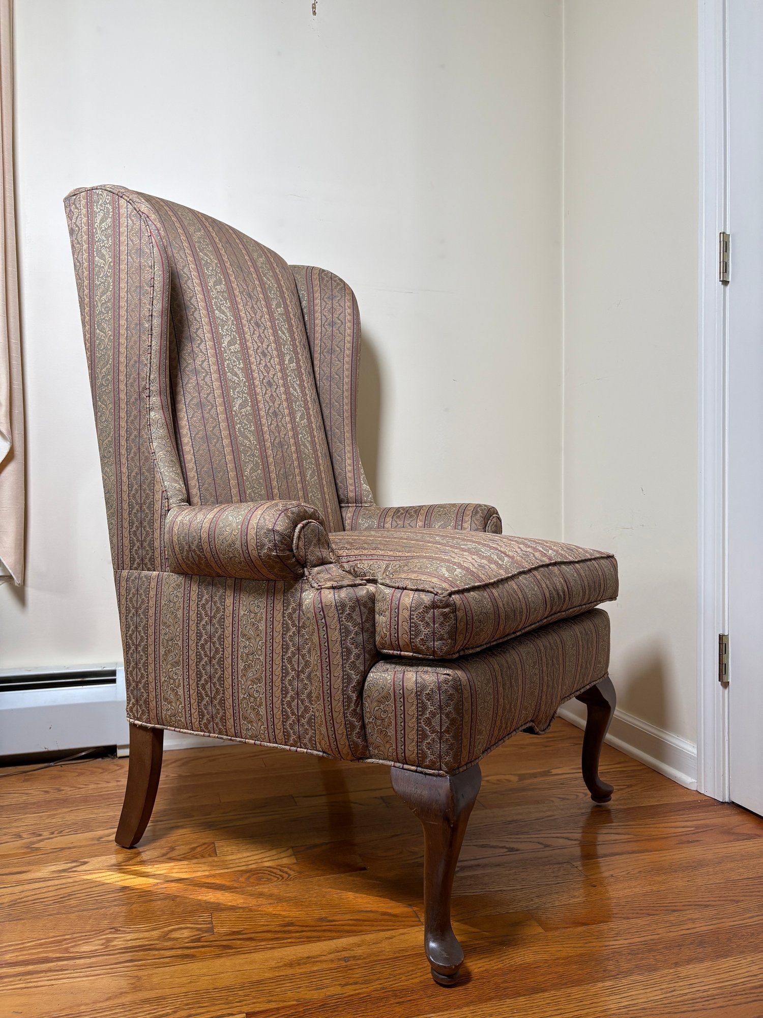 Pair Of Brocade Tapestry Upholstered Queen Anne Wing Back Chairs ...