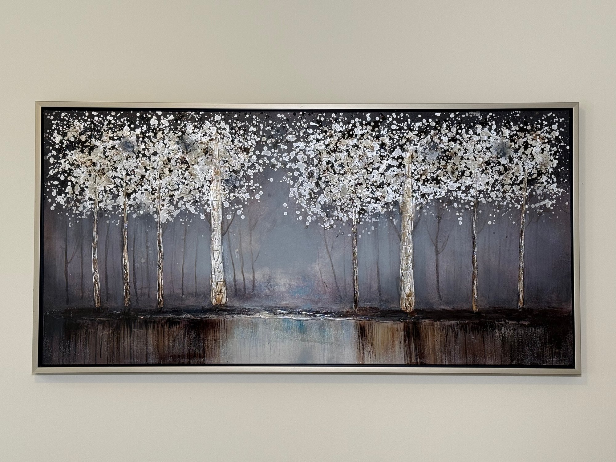 Gorgeous Silver Leaf Forest Landscape Embellished Framed Wall Art ...