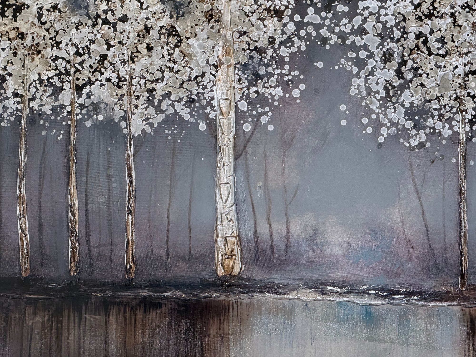 Gorgeous Silver Leaf Forest Landscape Embellished Framed Wall Art ...
