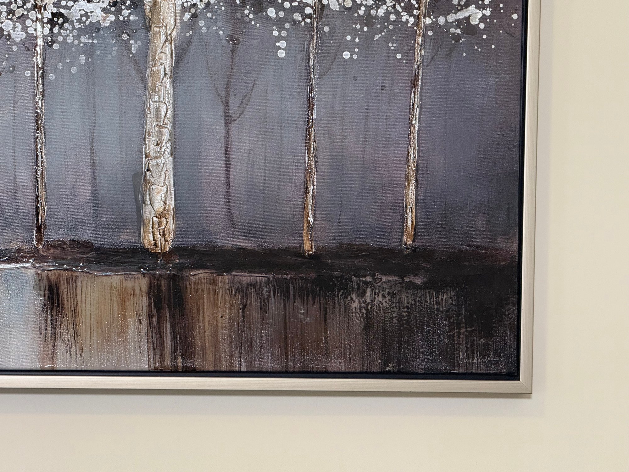 Gorgeous Silver Leaf Forest Landscape Embellished Framed Wall Art ...