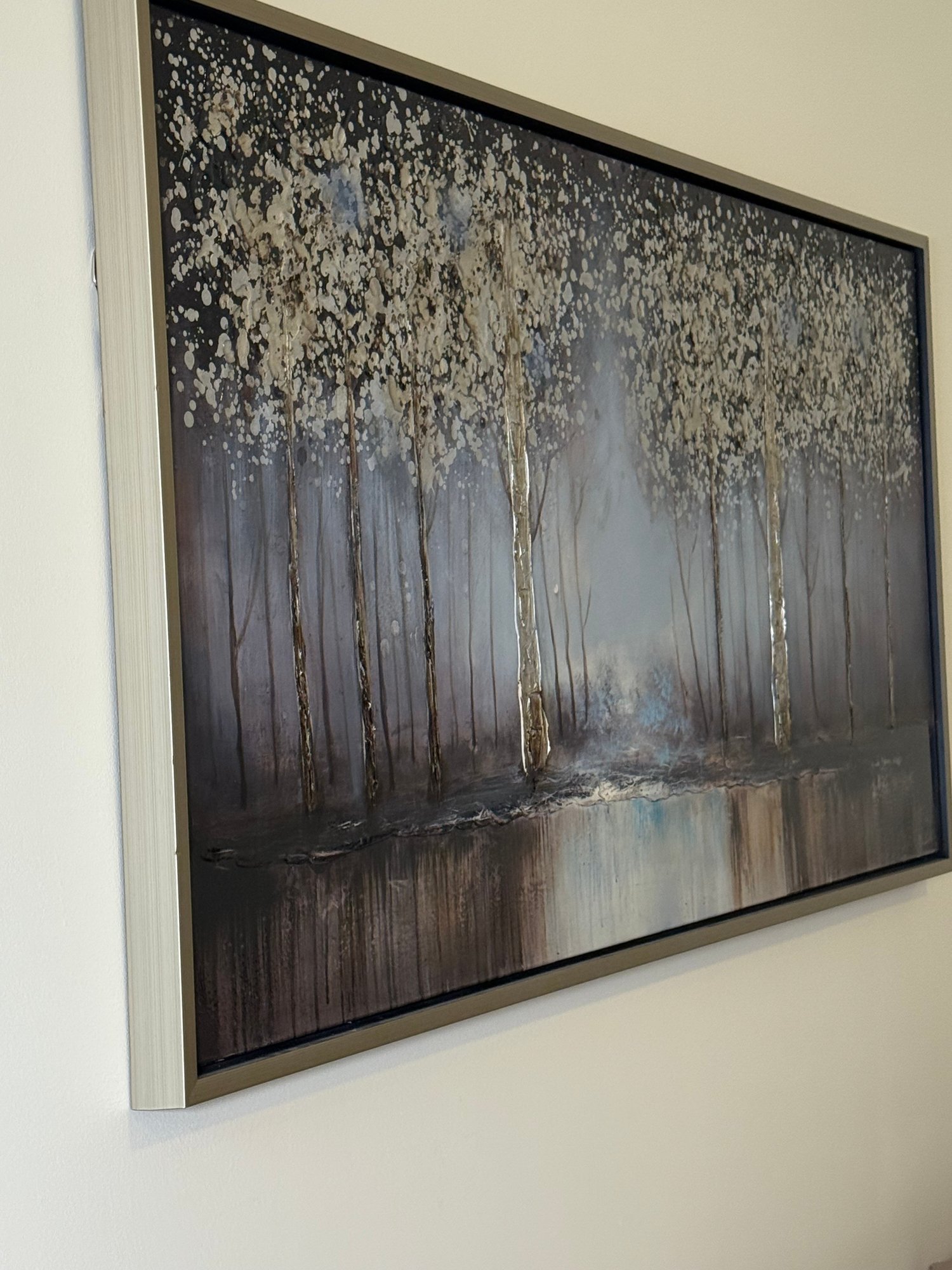 Gorgeous Silver Leaf Forest Landscape Embellished Framed Wall Art ...
