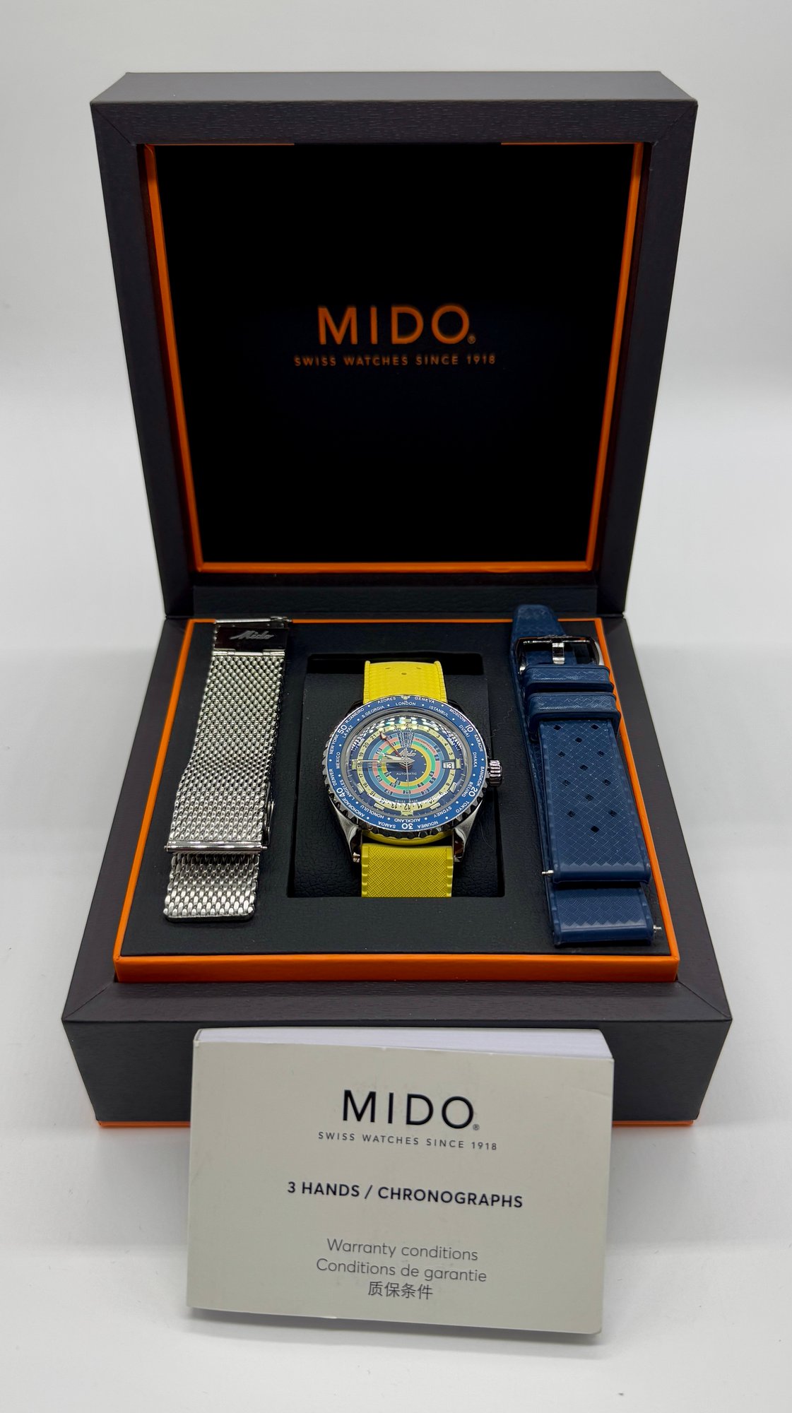 Authentic Mido 1X Ocean Star Decompression Worldtimer GMT W/ Rainbow ...