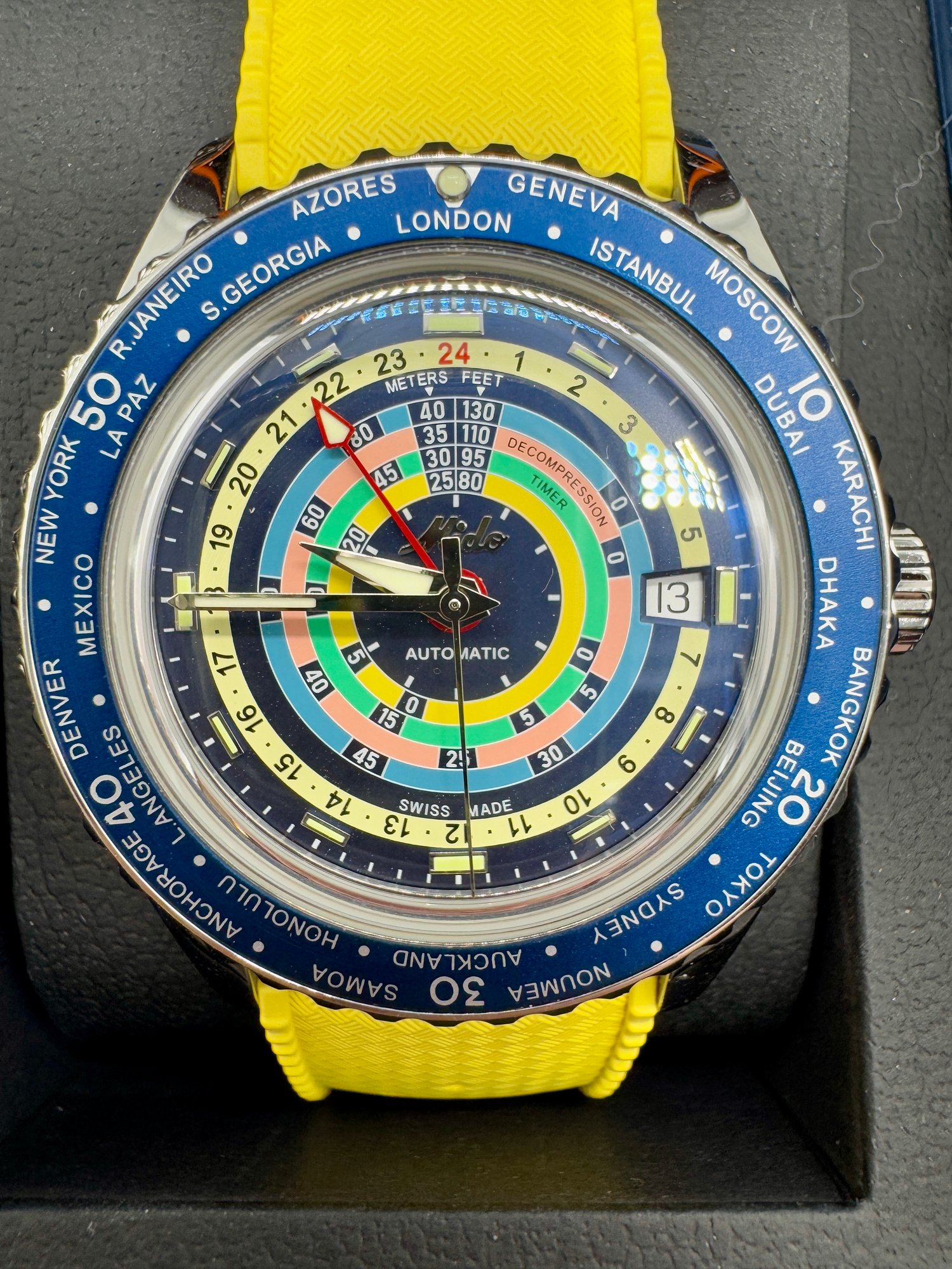 Authentic Mido 1X Ocean Star Decompression Worldtimer GMT W/ Rainbow ...