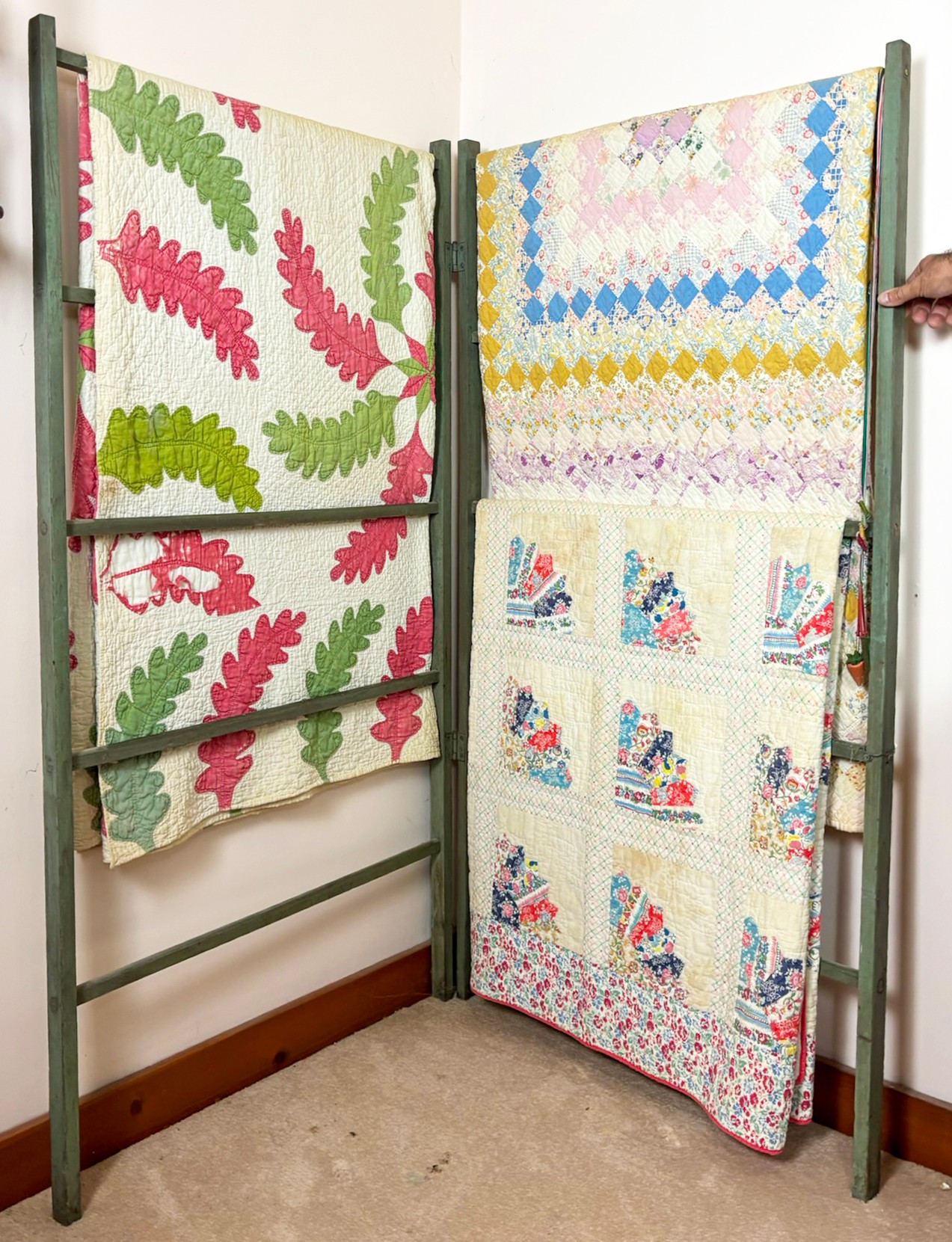 Antique Quilts On A 19th Century Primitive Quilt Rack #40861703 ...