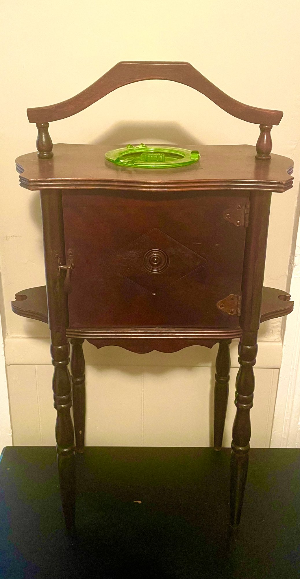 Antique Humidor End Table With Uranium Glass Ashtray #1946541 ...