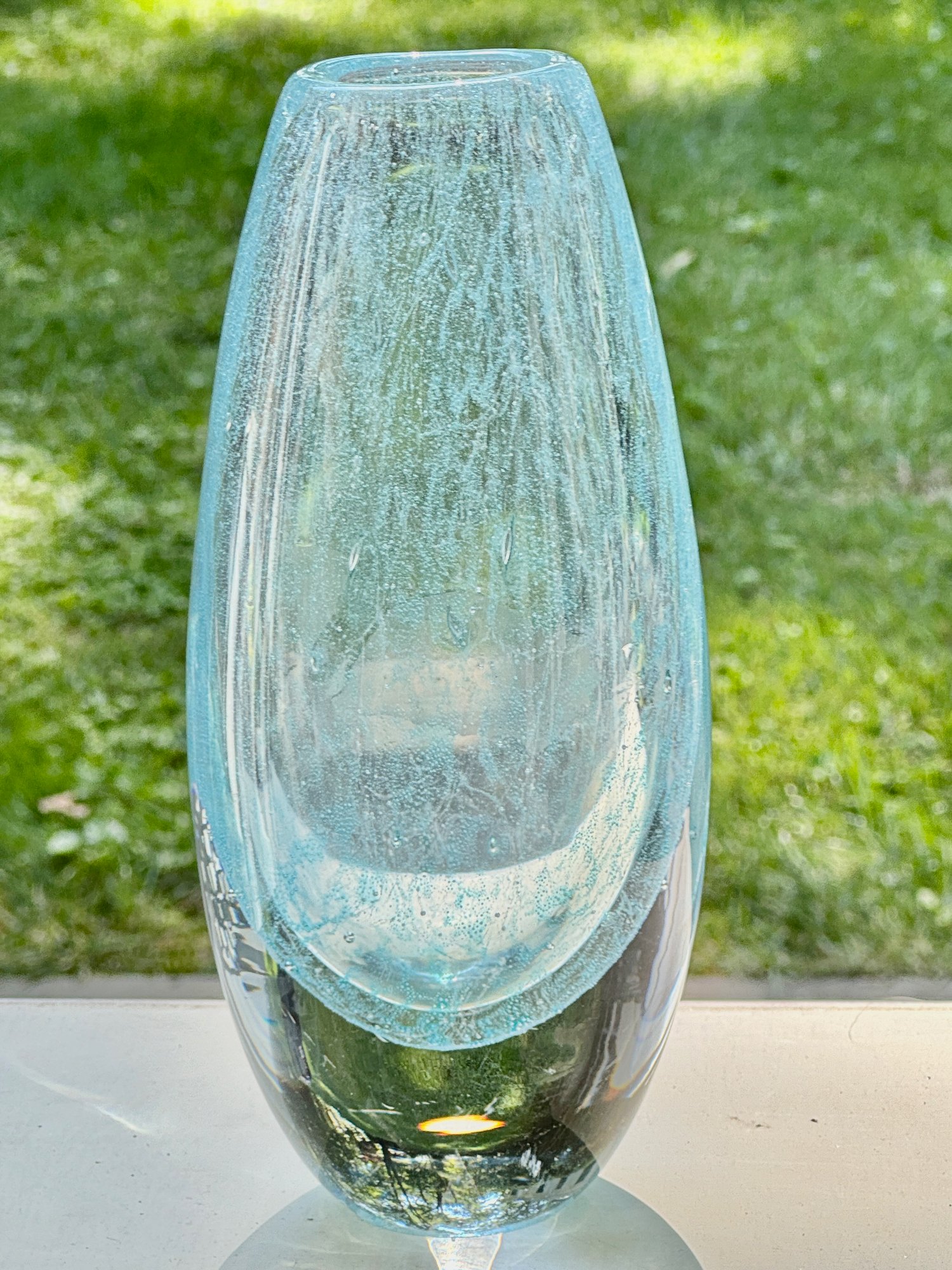 Signed Vintage Oval Form Blue Art Glass Vase #1961014 | Auctionninja.com