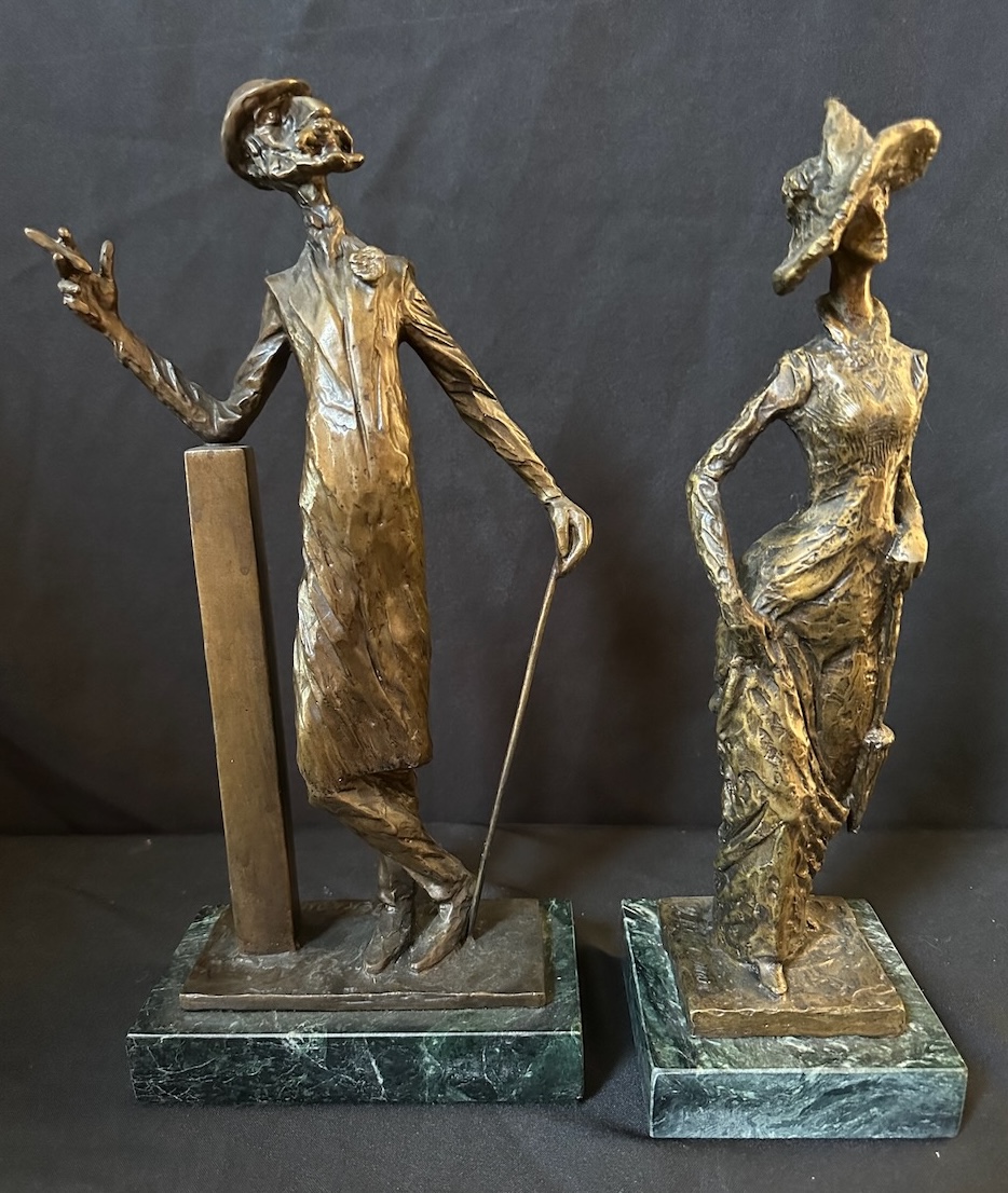 Two Y. Bekkerman Bronzes - Dapper Man And A Victorian Woman, Signed (2 ...