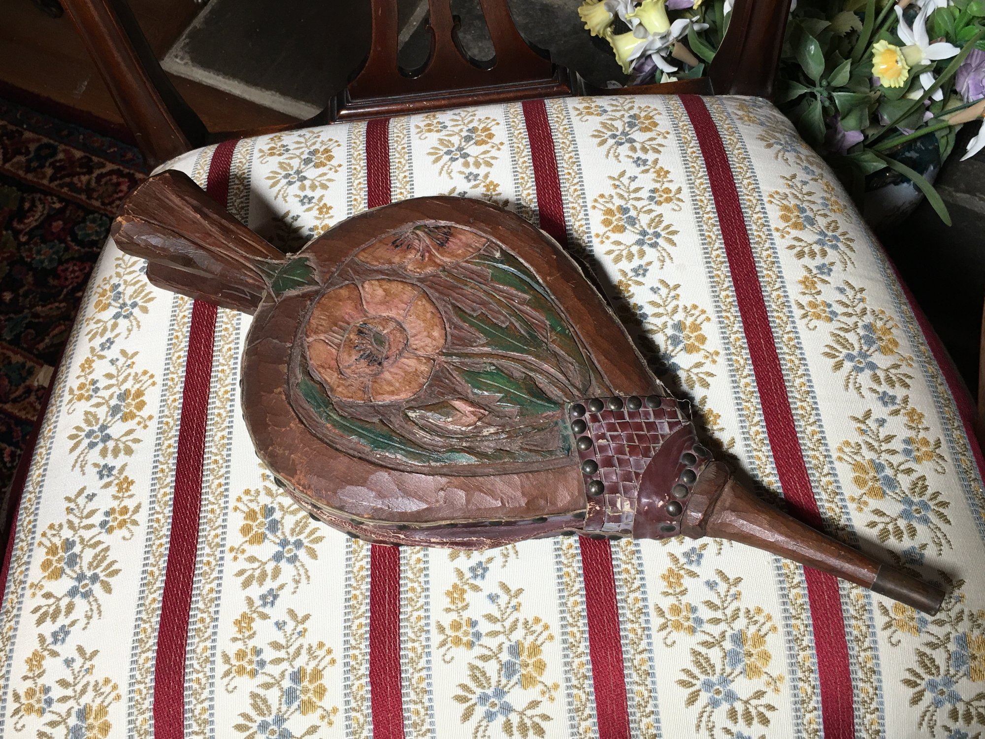Wonderful Antique Hand Carved And Painted Bellows - Wood & Leather ...