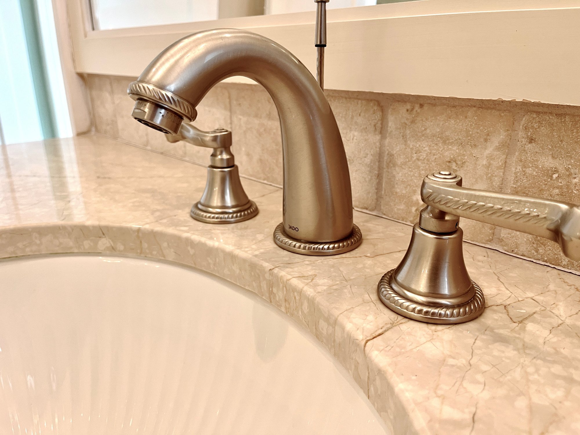 A Custom Bow Front Vanity - Kohler Ribbed Sink - Jado Hardware - Bath ...