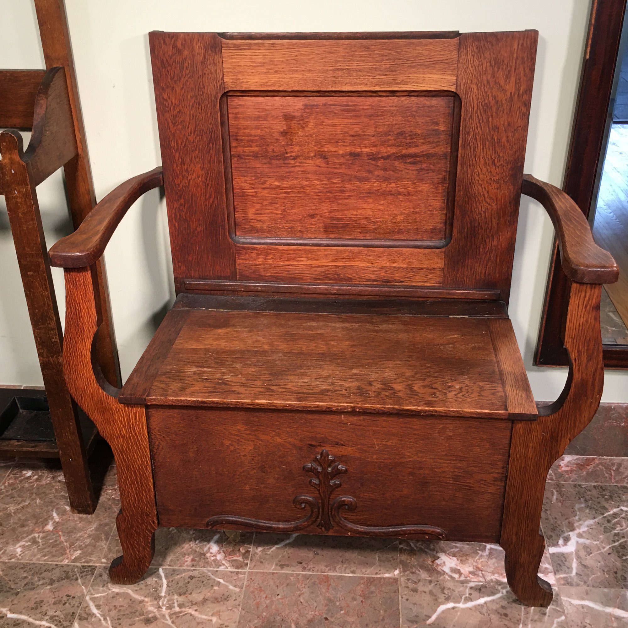 Antique 19th C Victorian Hall Bench In Solid Tiger Oak With Flip Up ...