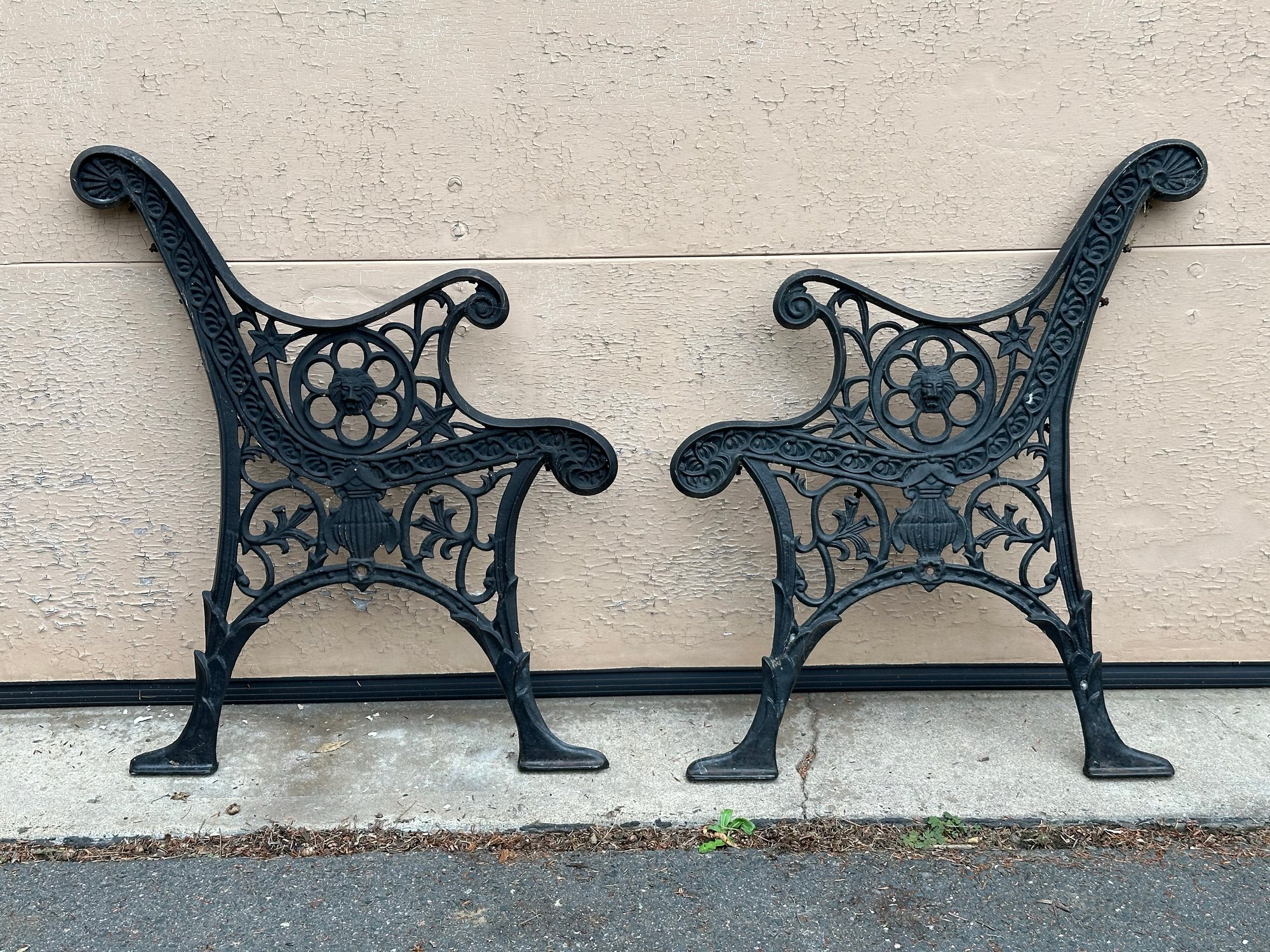A Pair Of Cast-Iron Bench Sides With A Traditional Design, Ready For ...