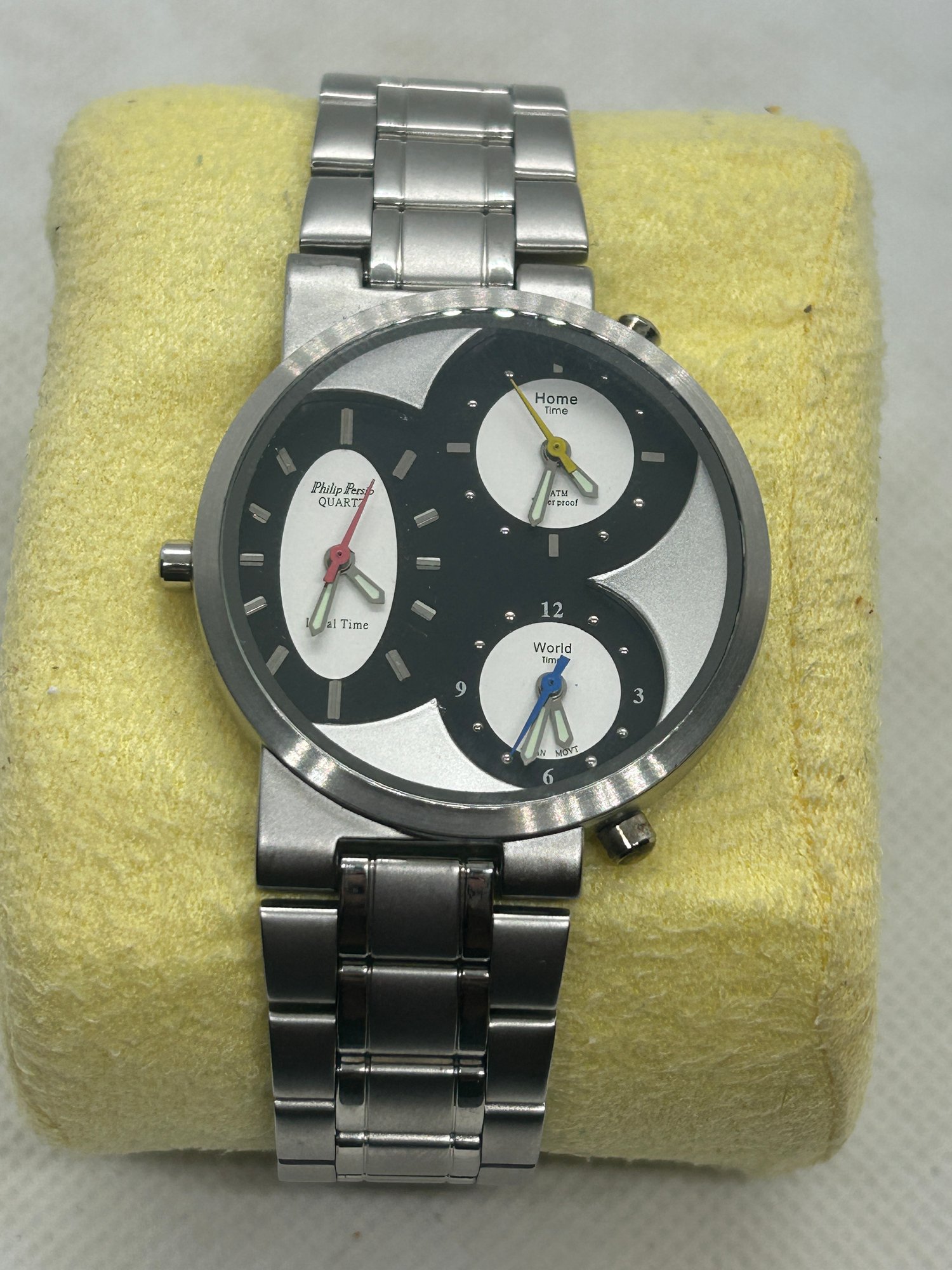 Unusual Designer PHILIP PERSIO Triple Dial World Time Men's Watch ...