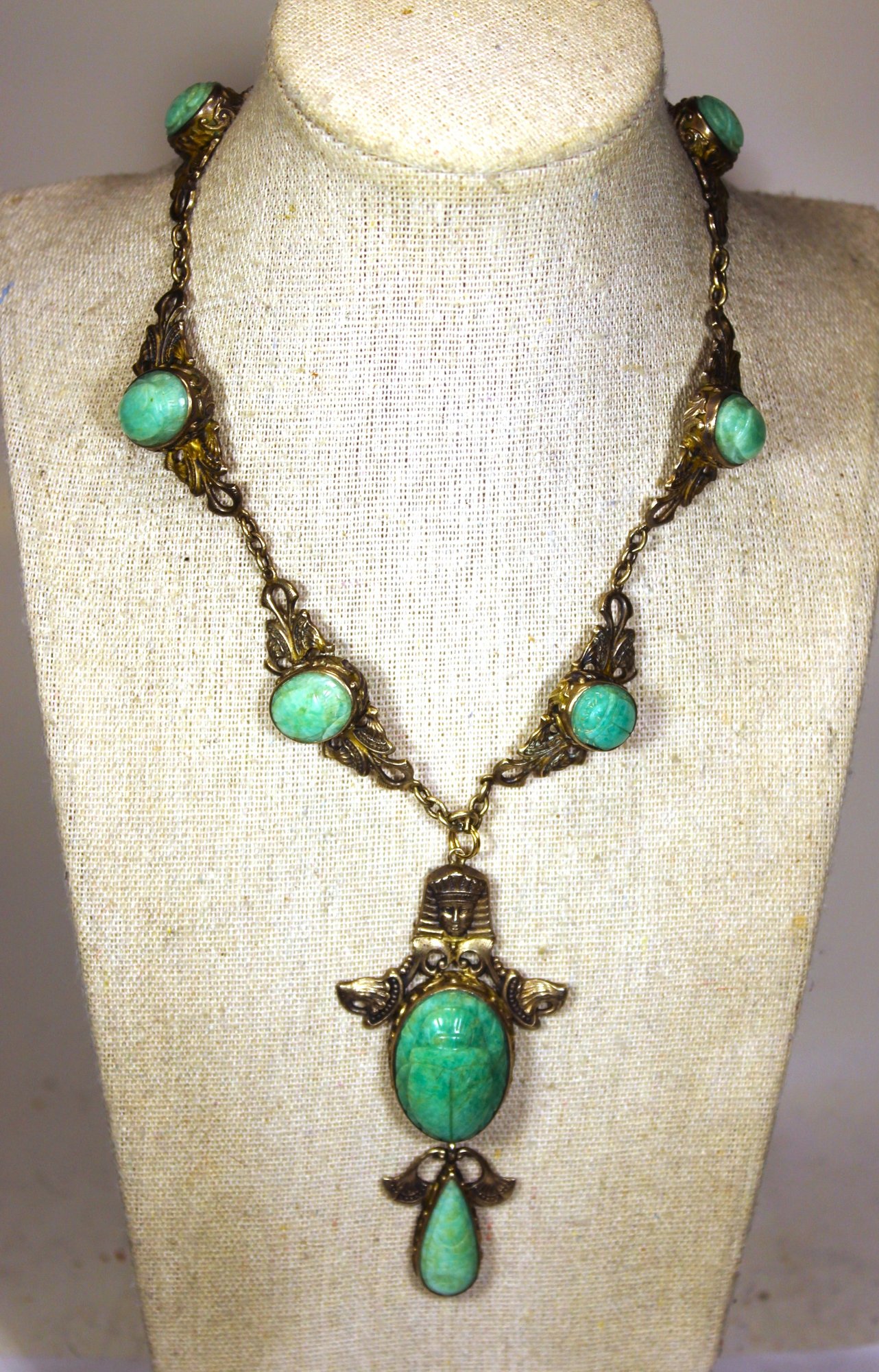 FABULOUS Art Deco Period Egyptian Revival Sterling Silver & Carved Jade ...