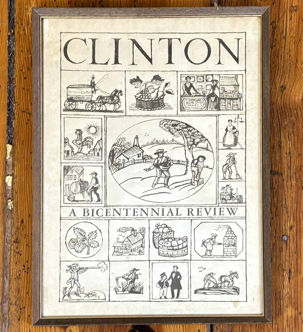 A Vintage Woodcut Print - Bicentennial Town Of Clinton Review Poster ...